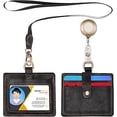 Wonderpool Leather Horizontal Badge Holder with Detachable Neck Lanyard ...