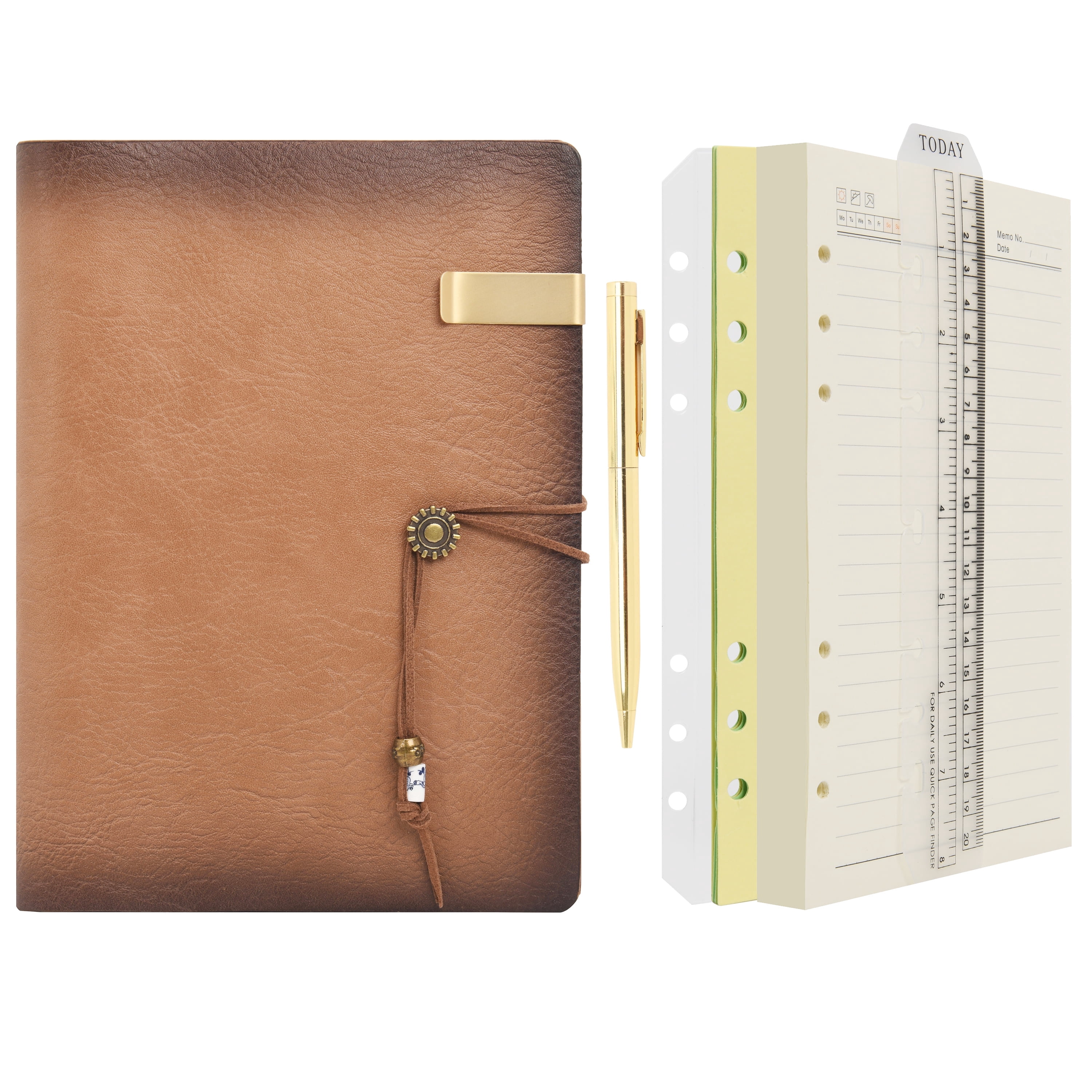 Wonderpool Leather Journal A5 Refillable 6 Ring Binder Notebook with ...