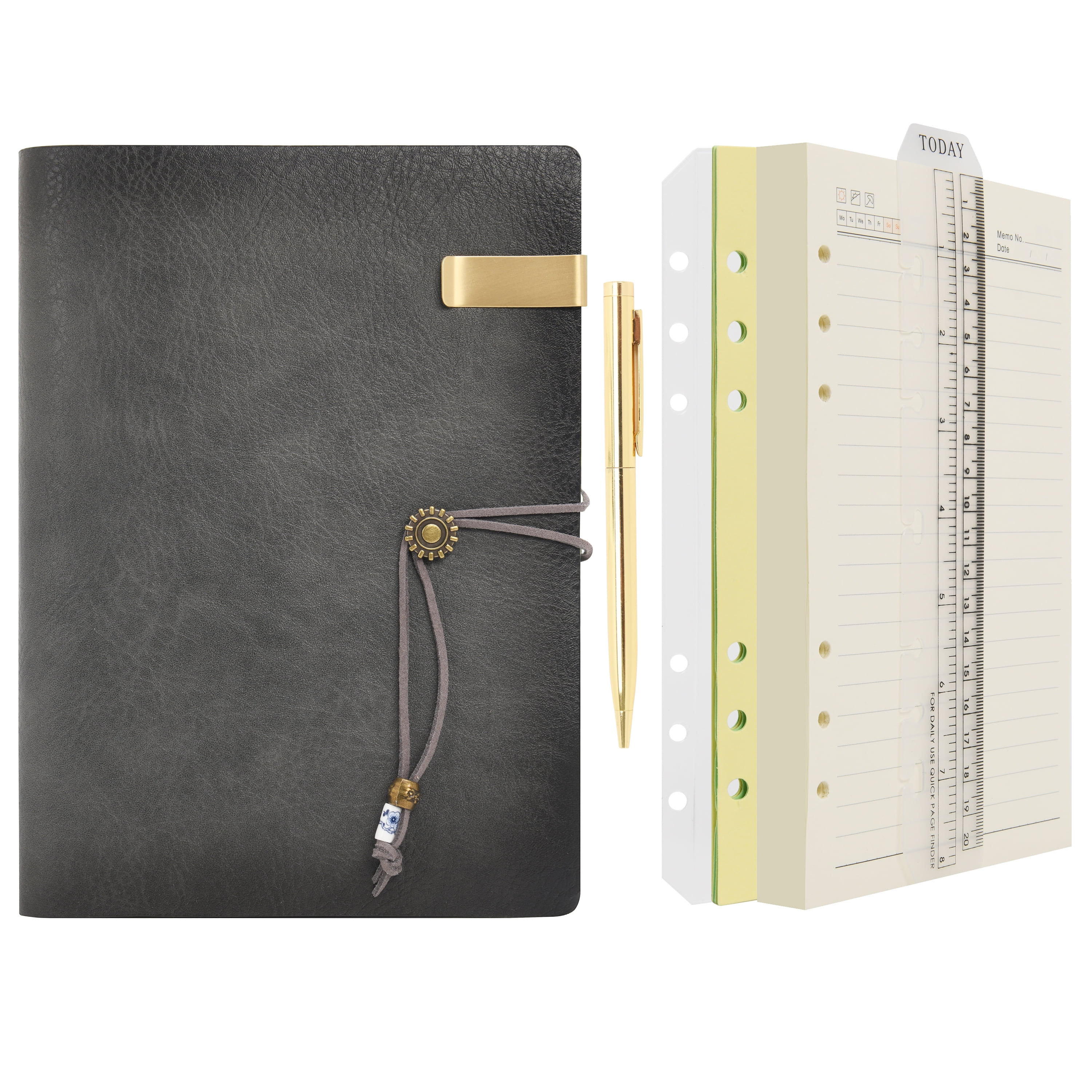 Wonderpool Leather Journal A5 Refillable 6 Ring Binder Notebook with ...