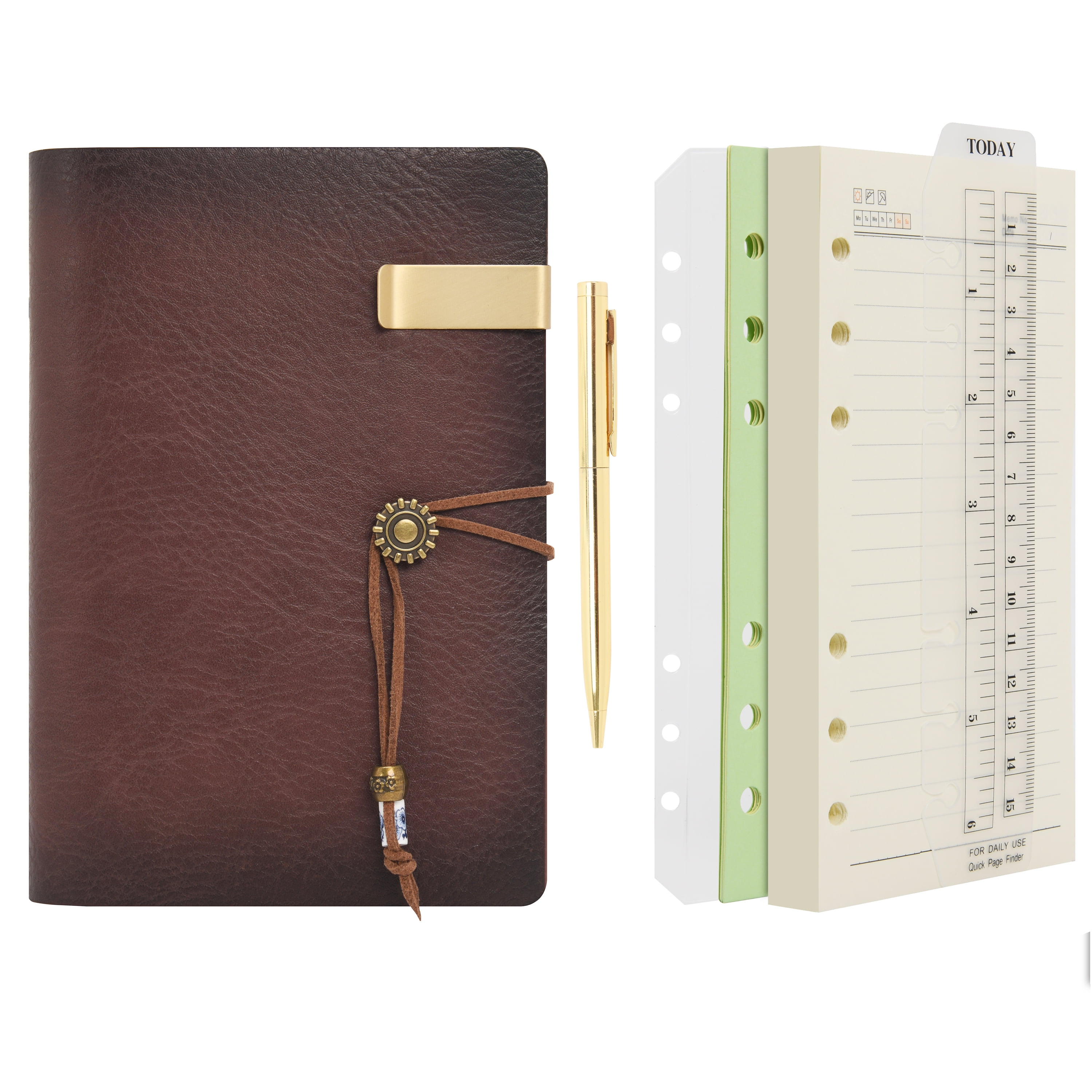 Wonderpool Leather Journal Lined Paper Notebook & Pen - Refillable 6 ...