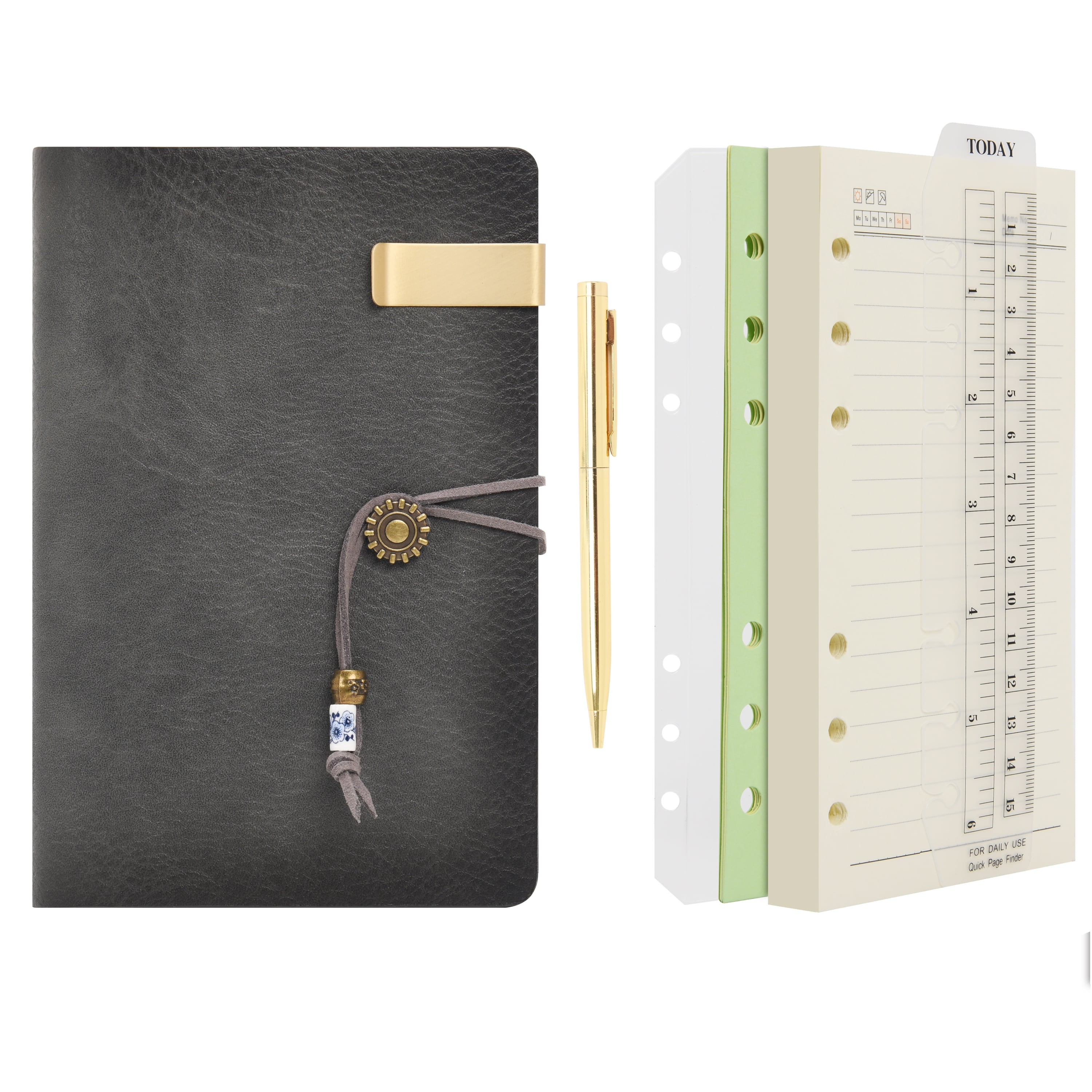 Wonderpool Leather Journal Lined Paper Notebook & Pen - Refillable 6 ...