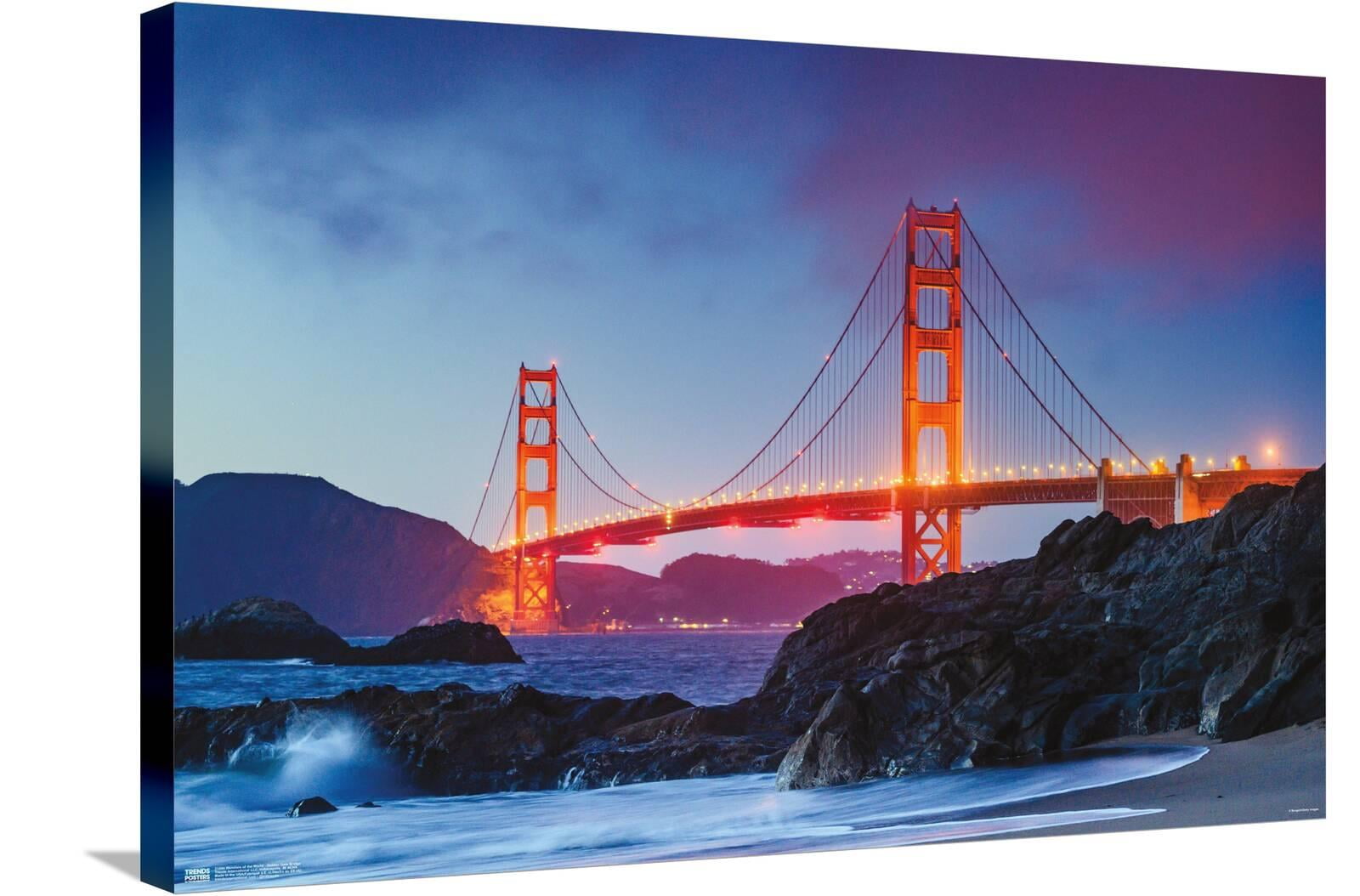 Wonders of the World - Golden Gate Bridge Canvas Wall Poster, 22.375" x ...