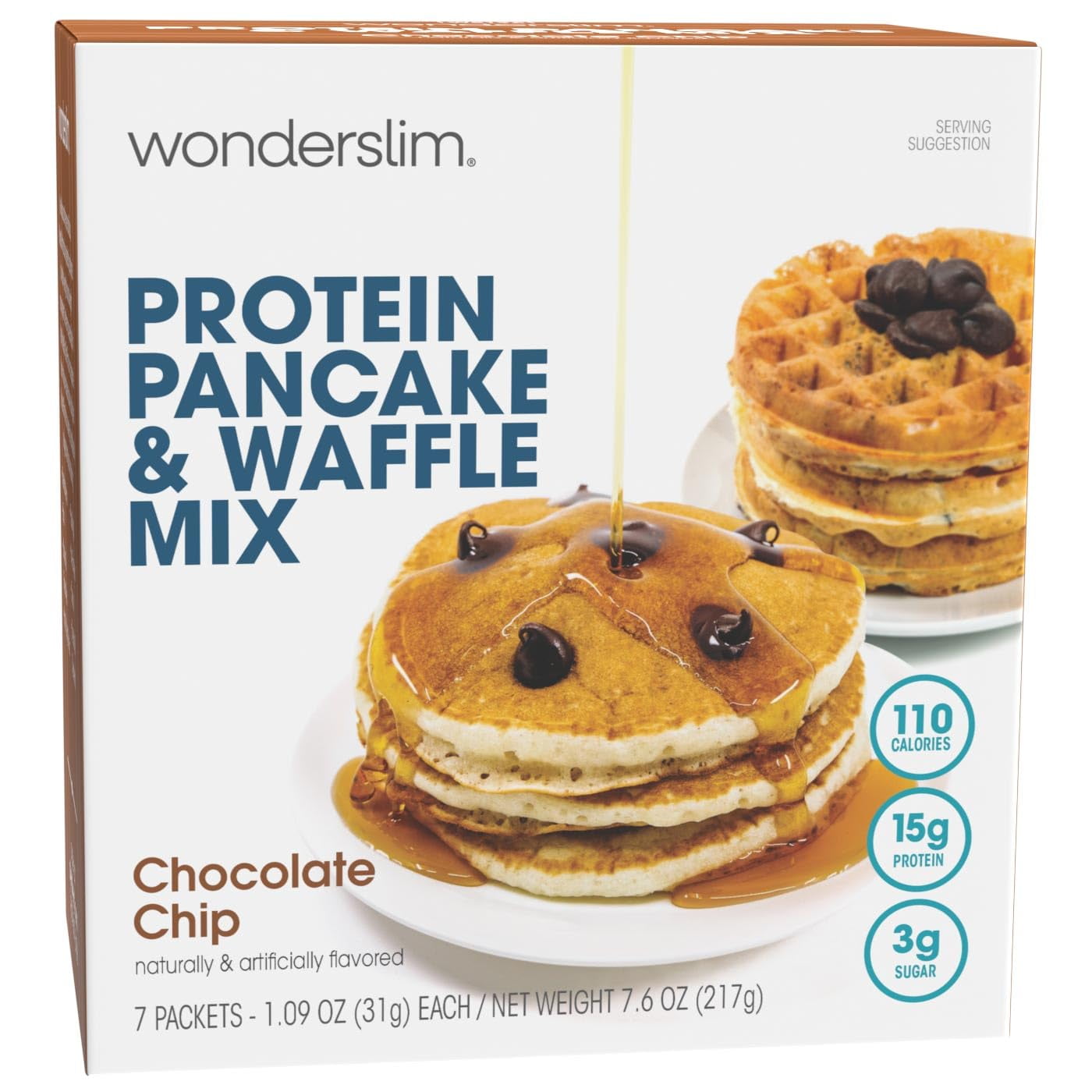 Wonderslim Protein Pancake & GGA1 Waffle Mix, Chocolate Chip, Low Sugar ...
