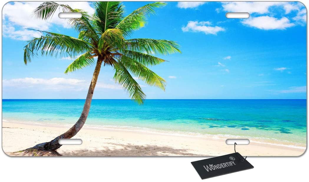 Wondertify License Plate Beach Seaside Palm Tree Blue Sea and Sky ...