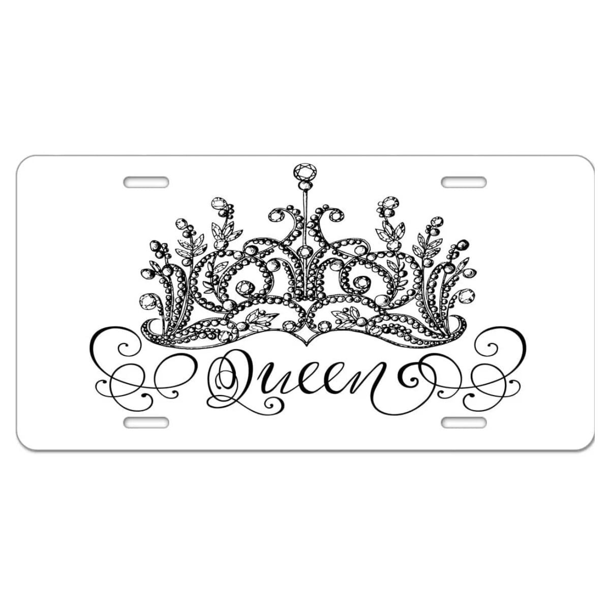 License Plate Hand-Drawn Crown with Queen Lettering Black Decorative ...