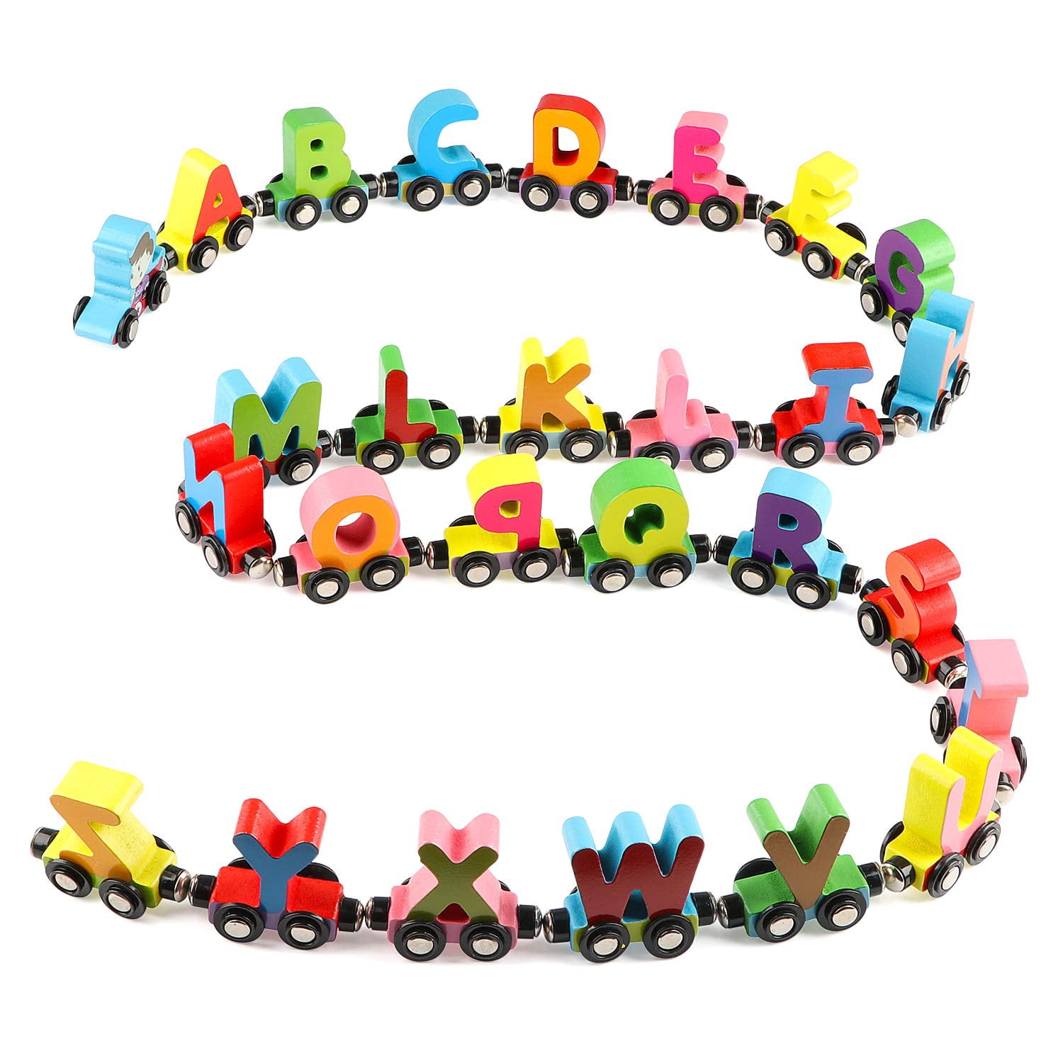 Wondertoys 27 PCS Wooden STF9 Alphabet Train Toy - Wooden Magnetic ...
