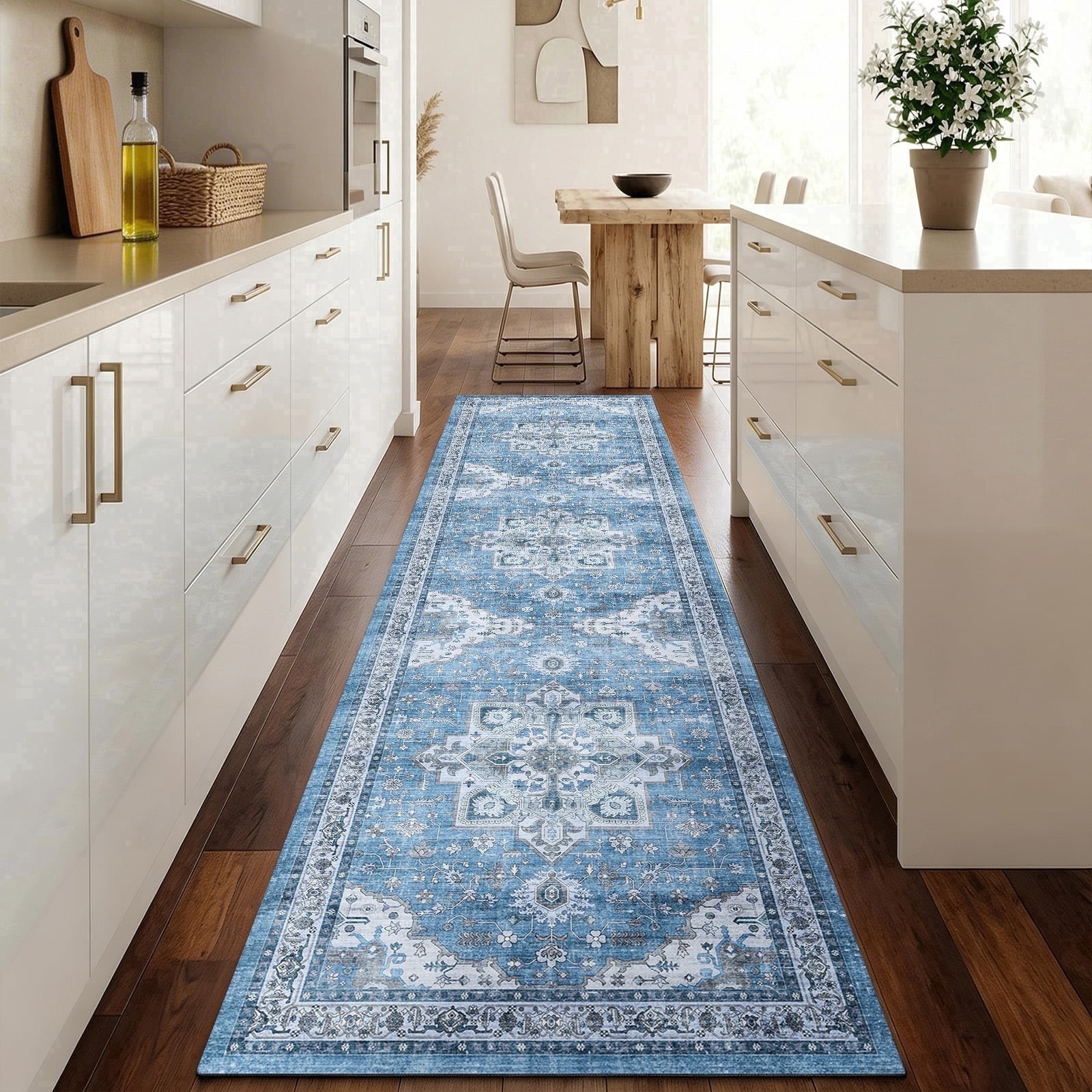 Wondiair 2x7 Dusty Blue Vintage Runner Rug, Machine Washable Non-Slip ...
