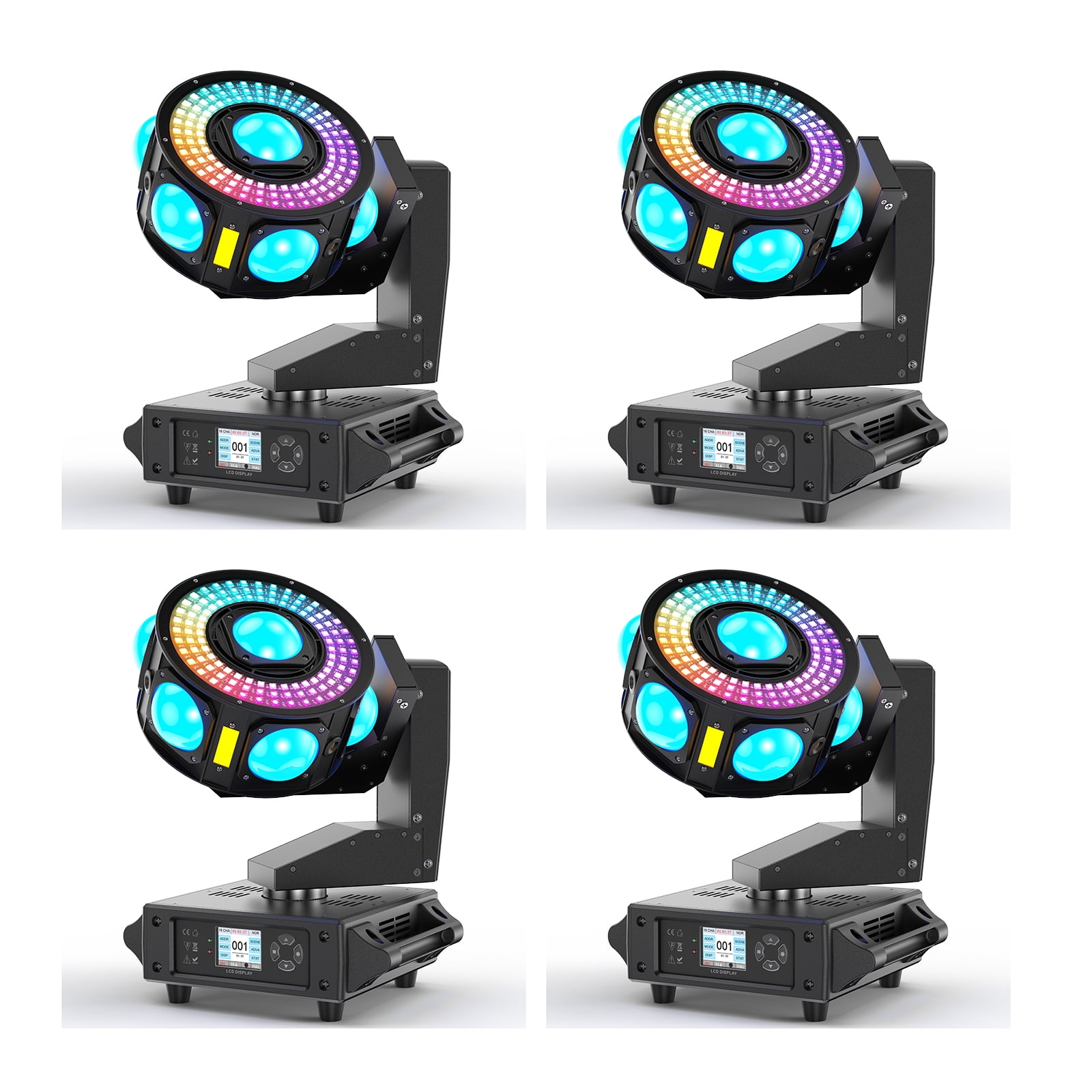 Wondnuga 4Pack 160W RGBW LED Moving Head Beam Light w/ DMX512 & Sound Control, 540° Rotation for ...