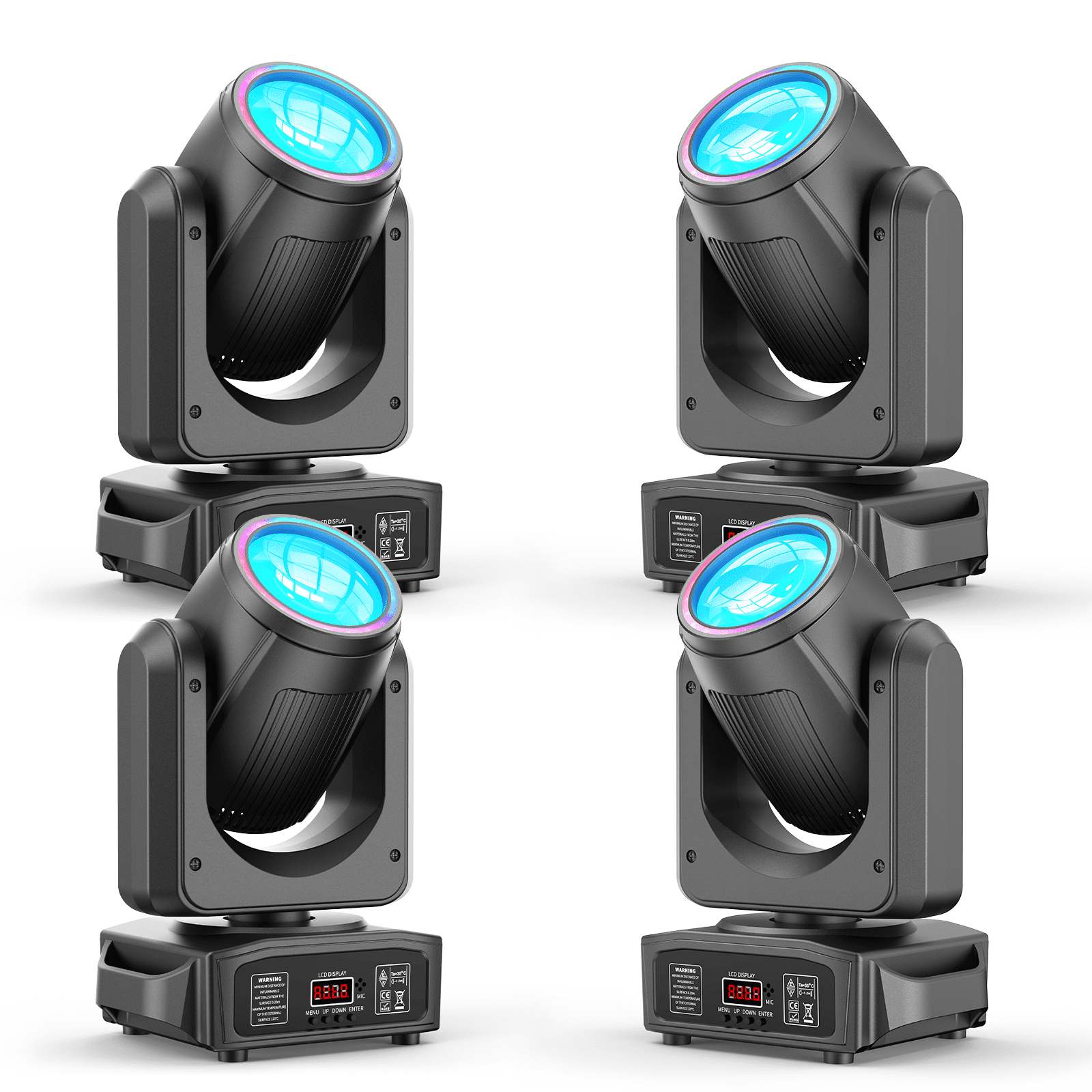 Wondnuga 4Pack Moving Head with Halo 200W LED & RGB Stage Light DMX512 ...