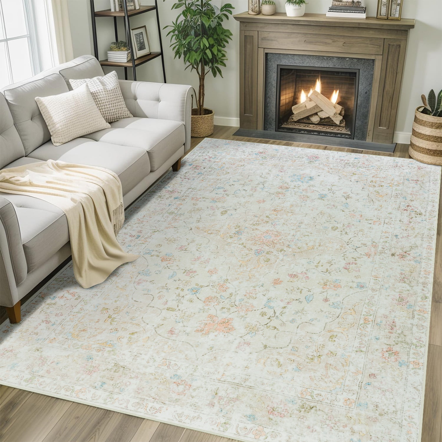 Wondo 4x6 Area Rug Printed Washable Rugs for Living Room Non-Slip Floor ...