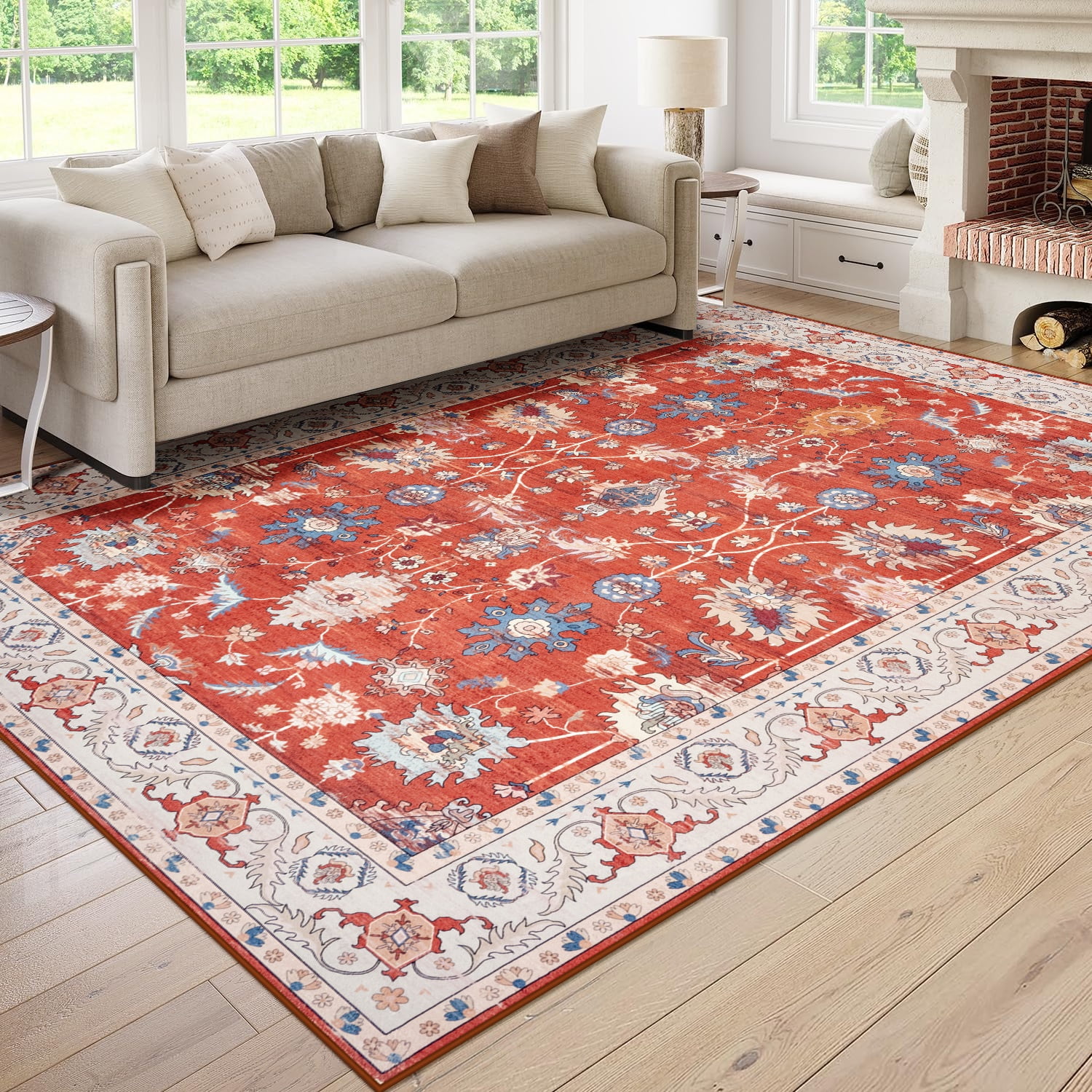 Wondo 9x12 Vintage Bohe Washable Red Area Rug for Living Room, Bedroom ...