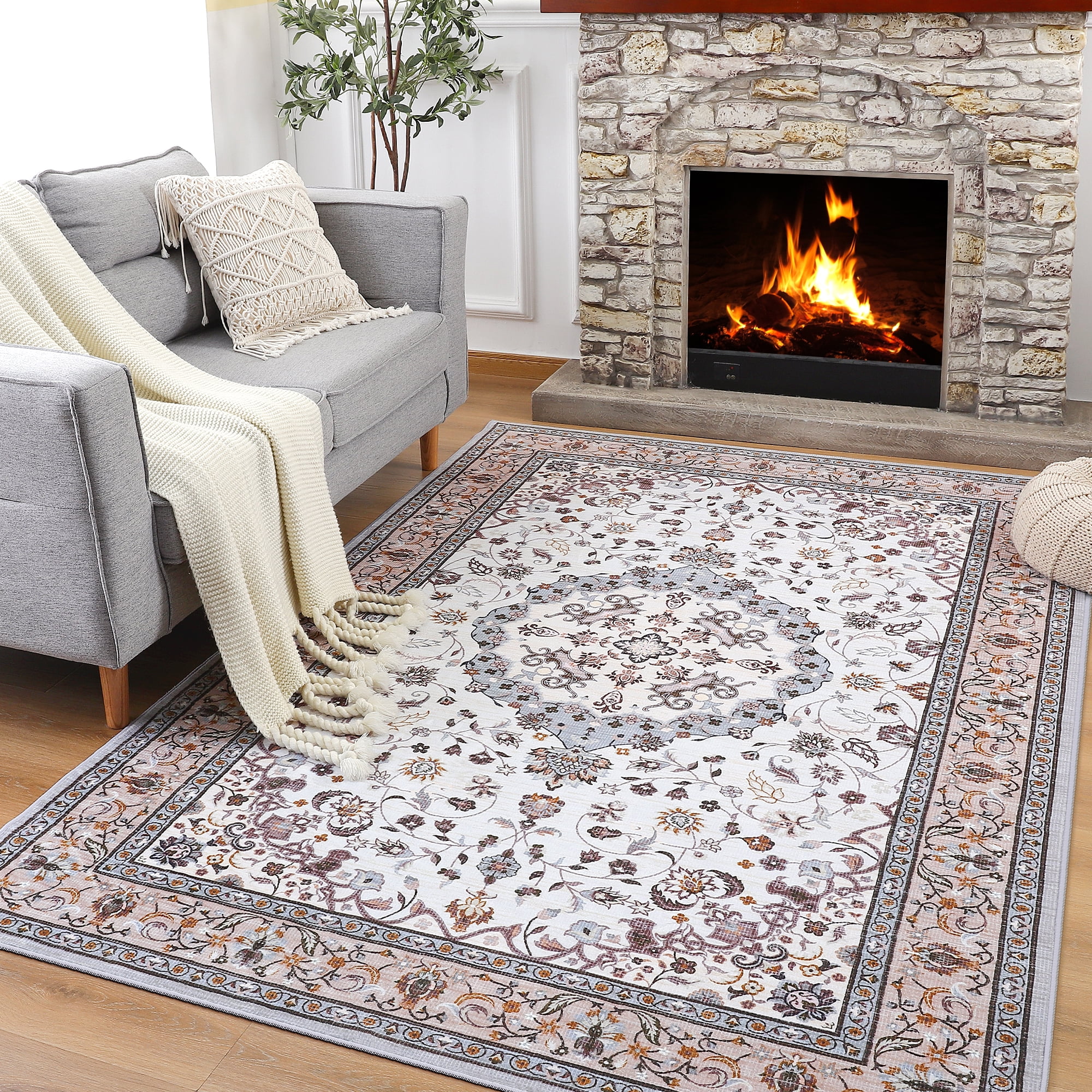 Wondo Bohemian Machine Washable Area Rug for Living Room, Brown, 8' x ...