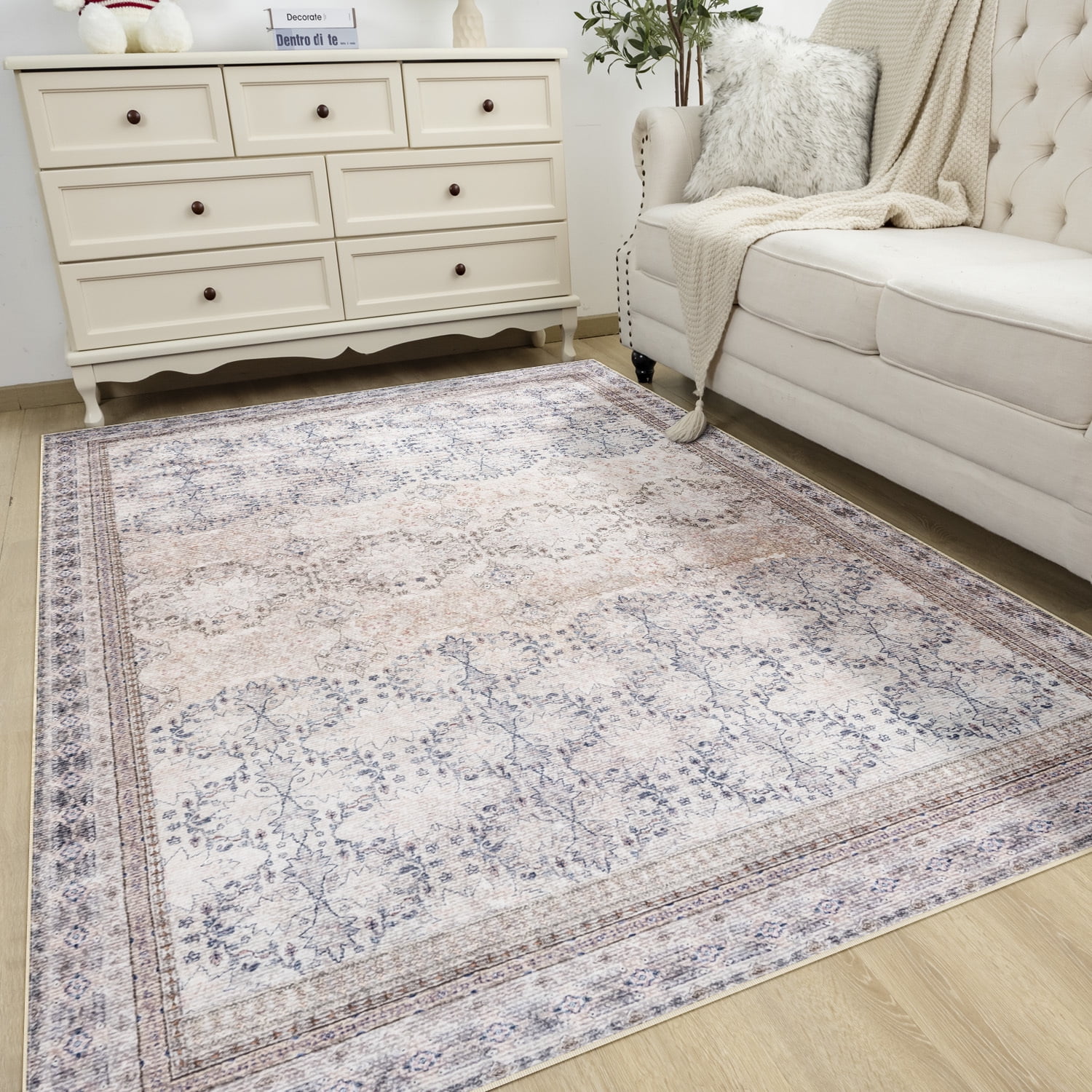 Wondo Floral Washable Rugs, 5x8 Area Rug for Living Room, Soft Large ...