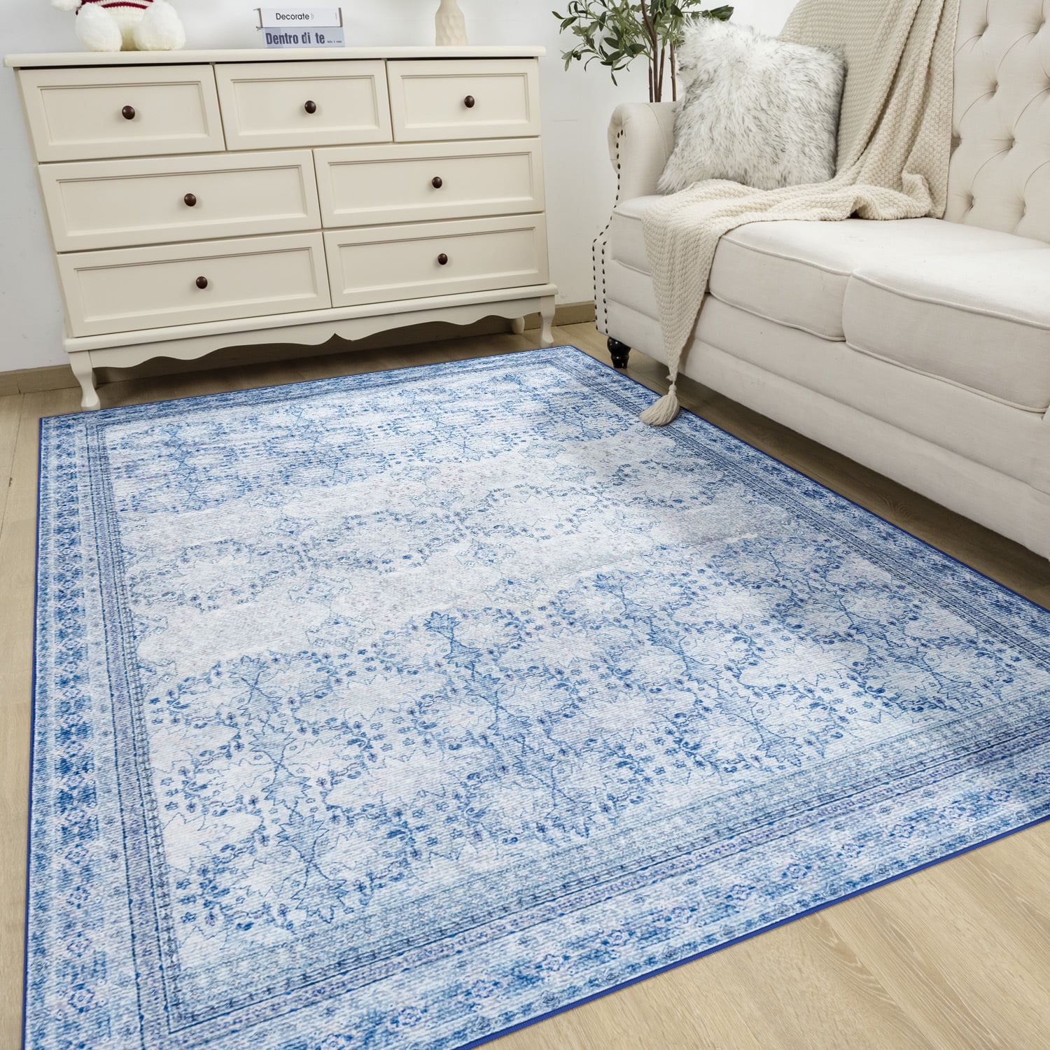 Wondo Floral Washable Rugs, 5x8 Area Rug for Living Room, Soft Large ...