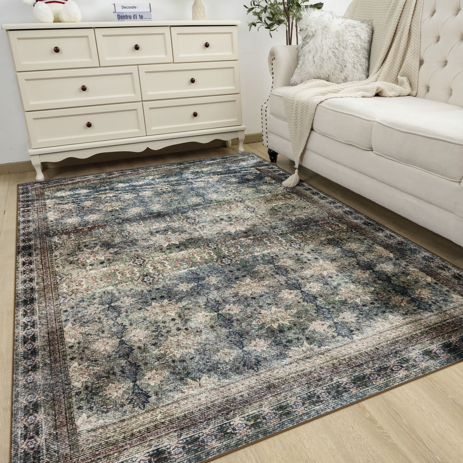 Wondo Floral Washable Rugs, 6x9 Area Rug for Living Room, Soft Large ...