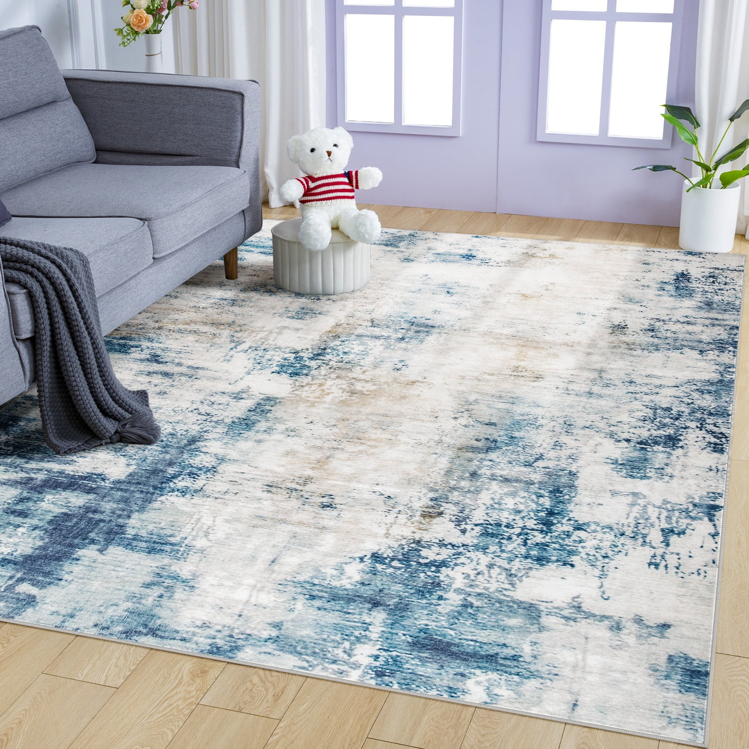 Wondo Modern Abstract Area Rugs 5x8, Large Washable Rugs for Living ...