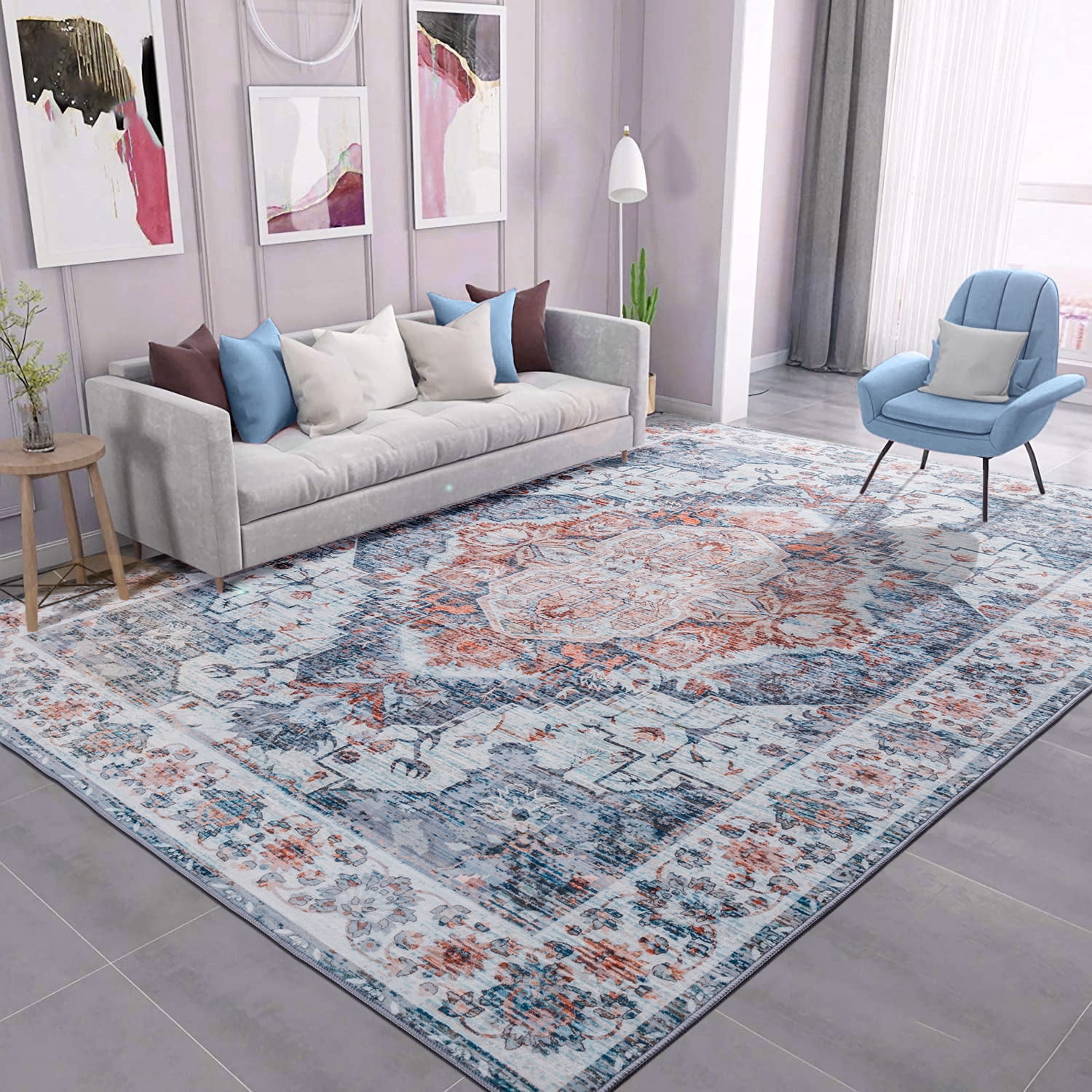 Wondo Washable Rugs Vintage Area Rug Rug for Living Room, Bedroom, Kids ...