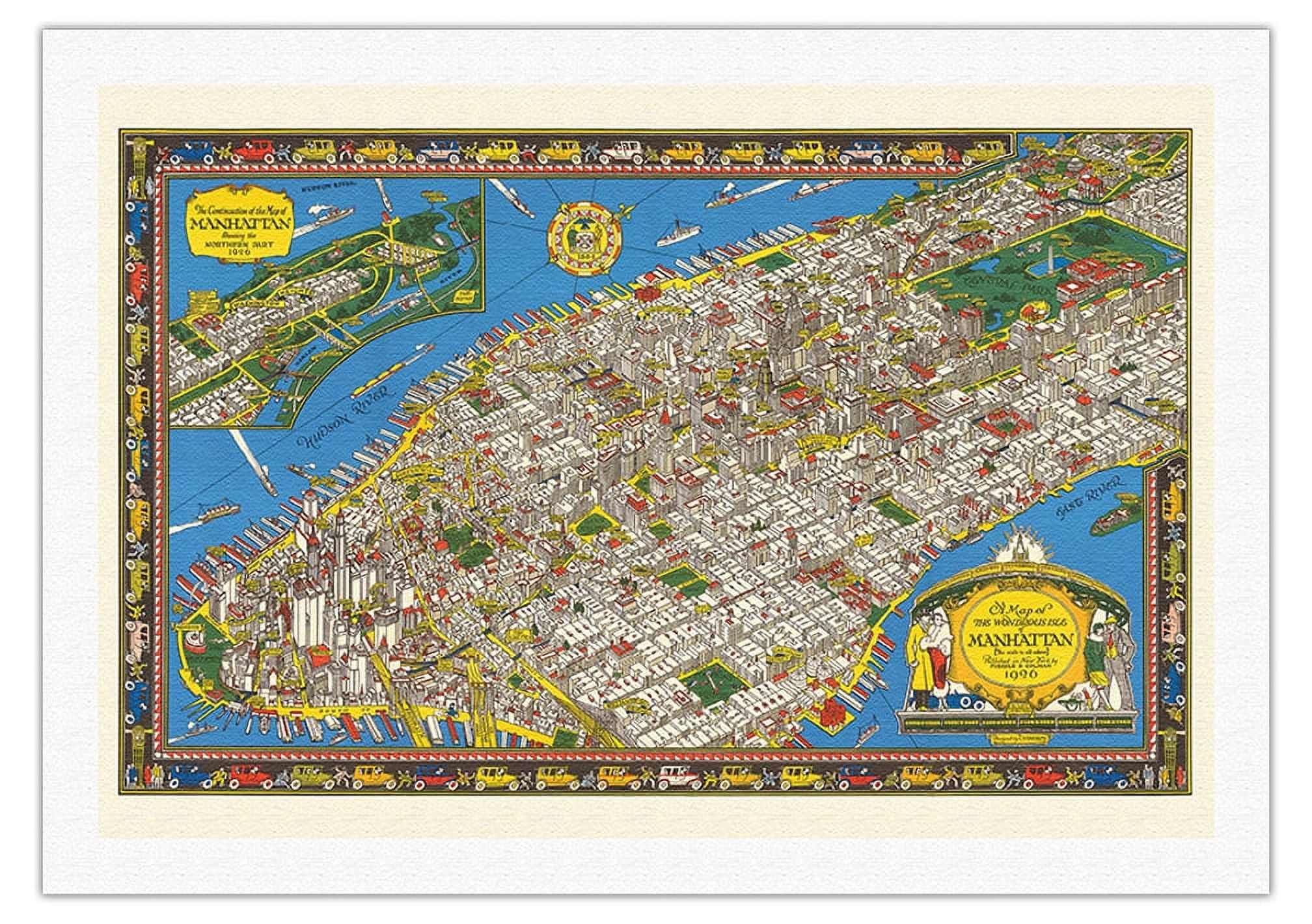 Wondrous Isle of Manhattan New York - Vintage Pictorial Map by Charles ...