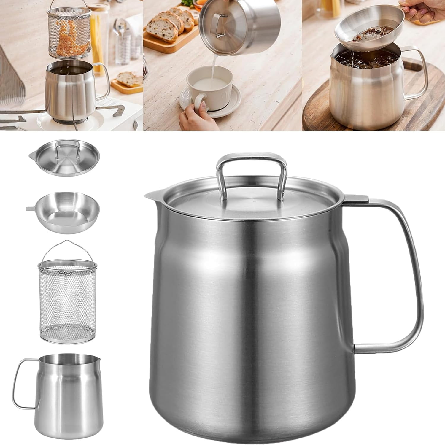 Wongfey Oil Pot, 304 Stainless Steel Oil Filter Pot, 2024 New Large ...
