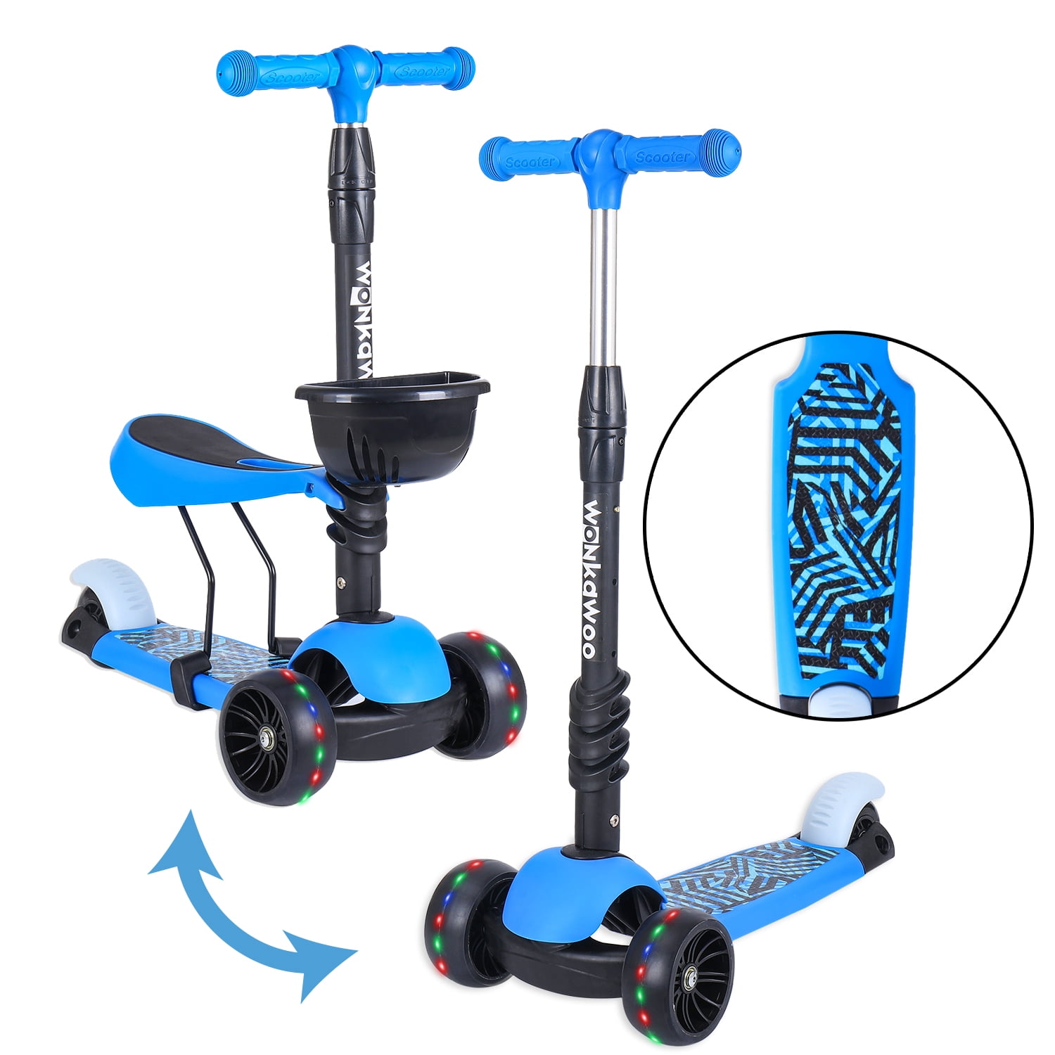 WonkaWoo 2-in-1 Kick Scooter with Removable Seat for Kids & Toddlers ...