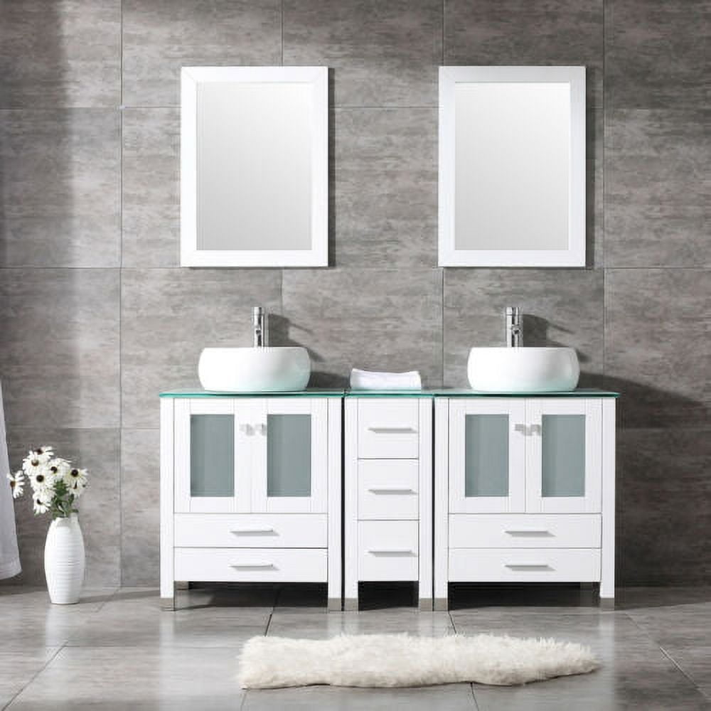 Wonline 60" Round Ceramic Sink Bathroom Vanity Cabinet Solid Wood ...