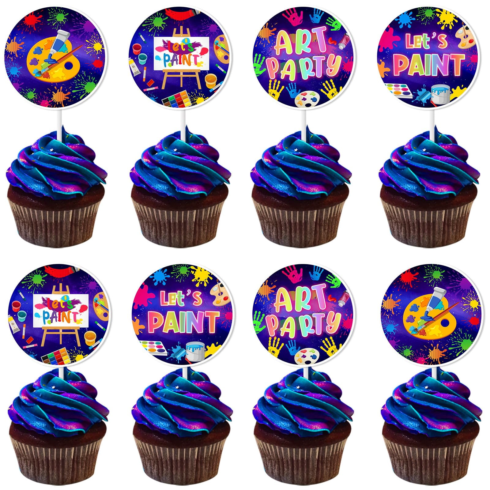Wonmelody 24Pcs Paint DHF10 Party Cake Toppers Decor Party Let’s Paint ...
