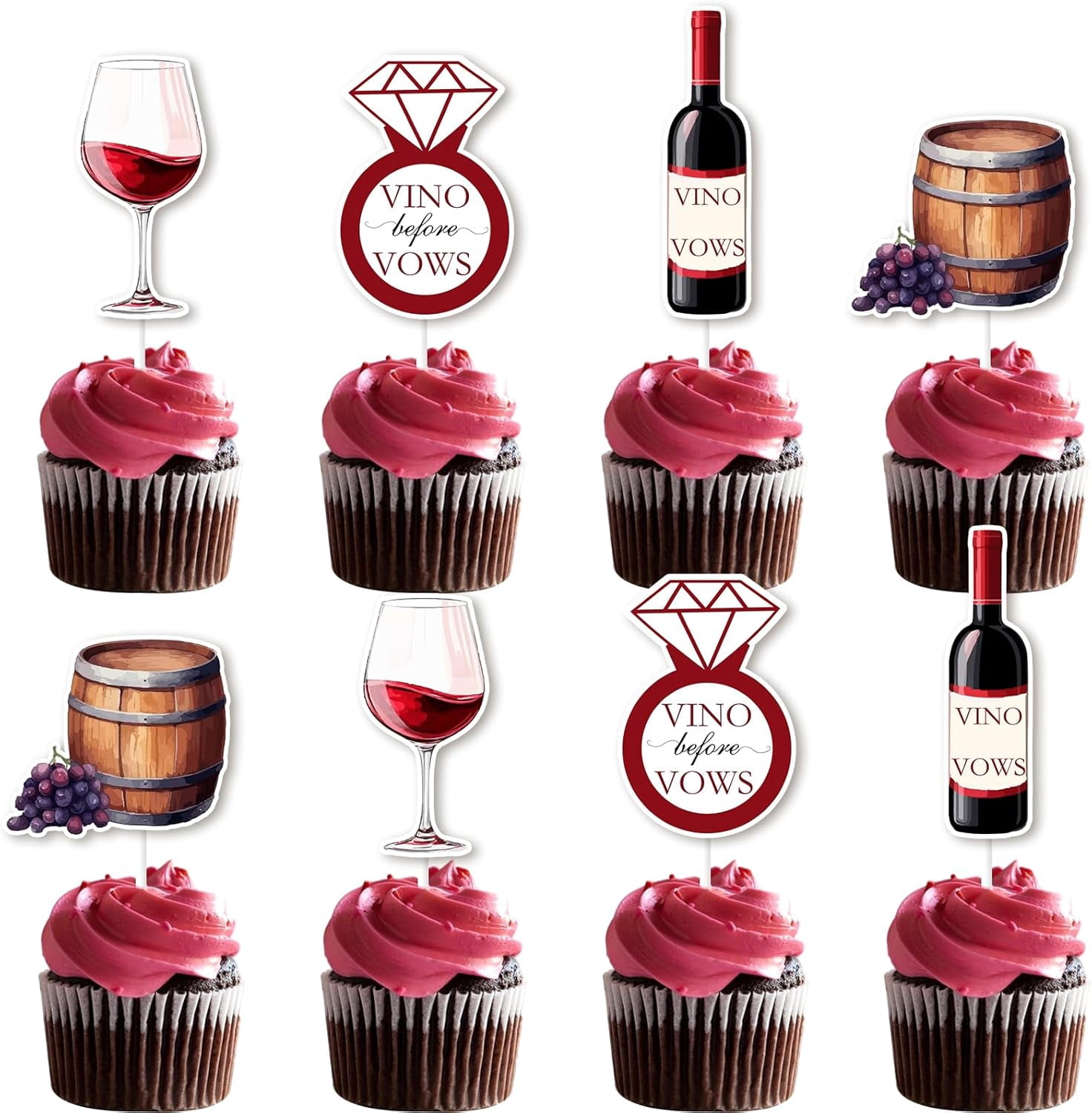 Wonmelody 36 Pcs Wine Cake Topper Decorations Wine Bachelorette Party ...