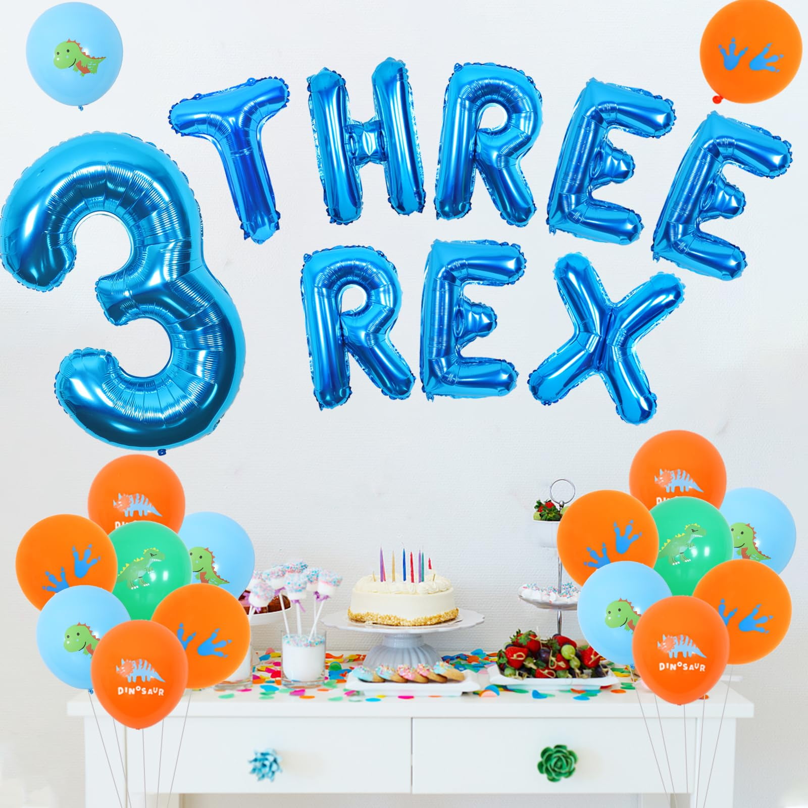 Wonmelody 3D Dinosaur Boys IFF17 Birthday Decorations, Blue Number 3 ...
