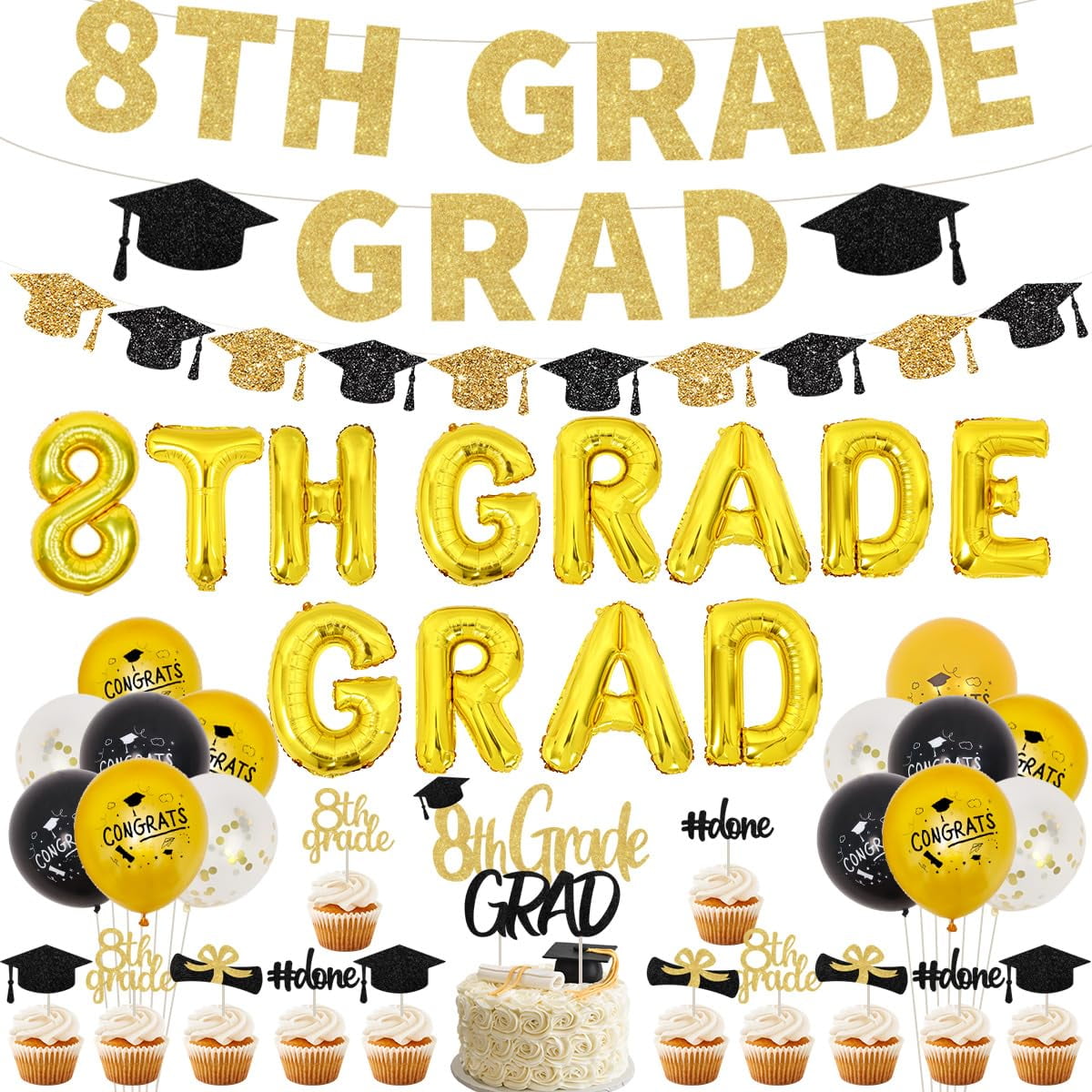 Wonmelody 8th Grade Graduation MSF2 Decorations 2025 Gold 8th GRADE ...