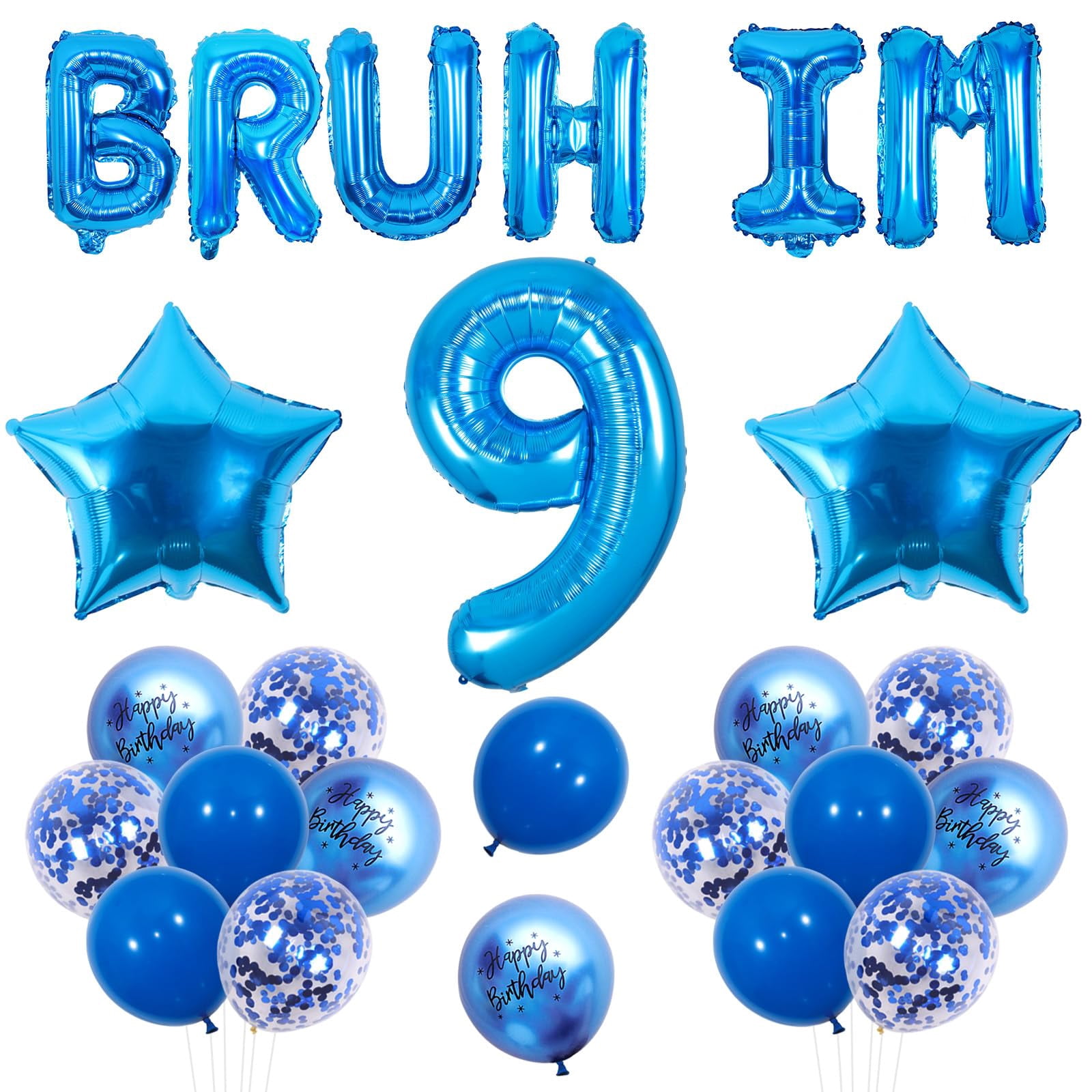 Wonmelody Blue Bruh It's My 9th ZLK1 Birthday Decorations Bruh I'm 9 ...