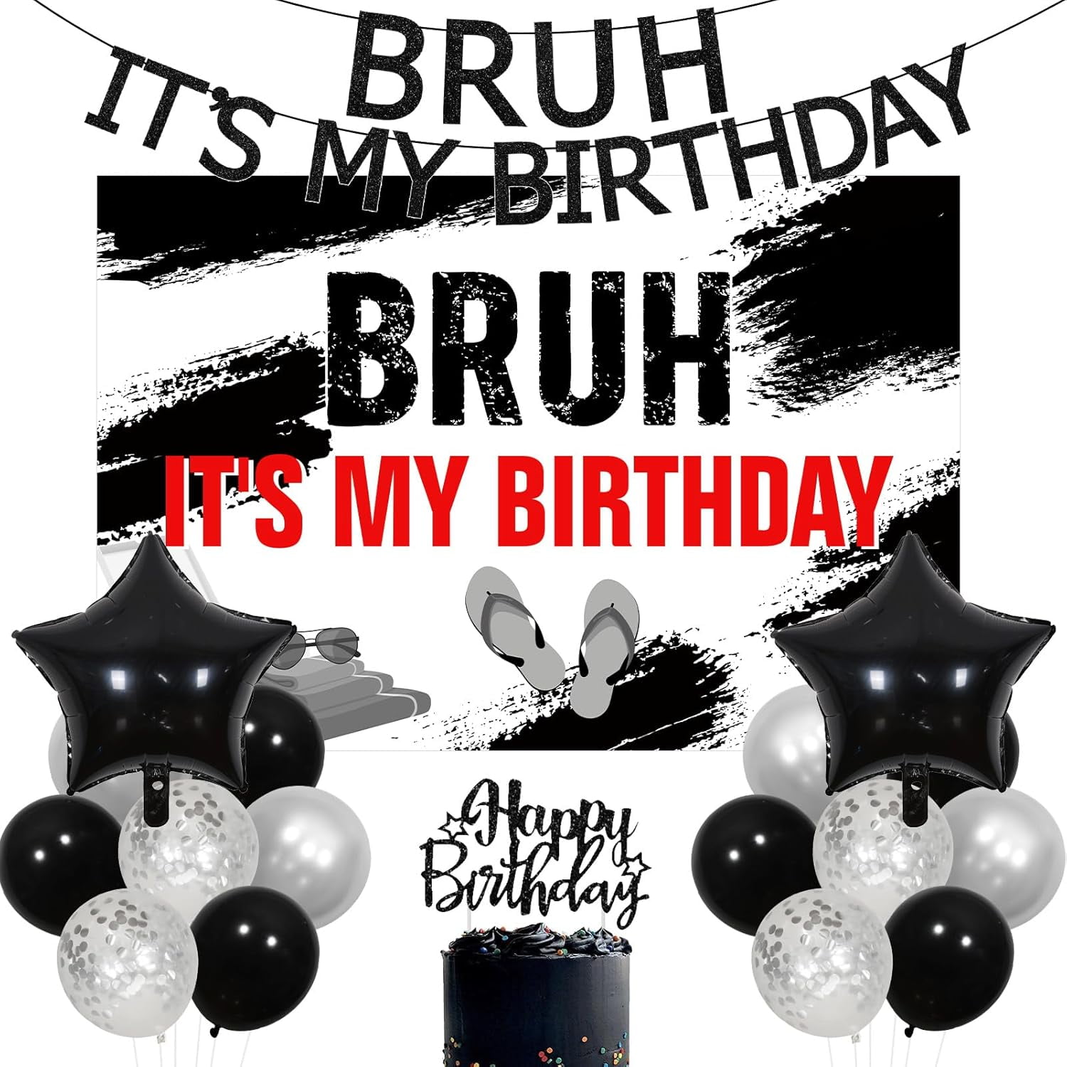 Wonmelody Bruh It's My Birthday Decorations Backdrop Black It’s My ...