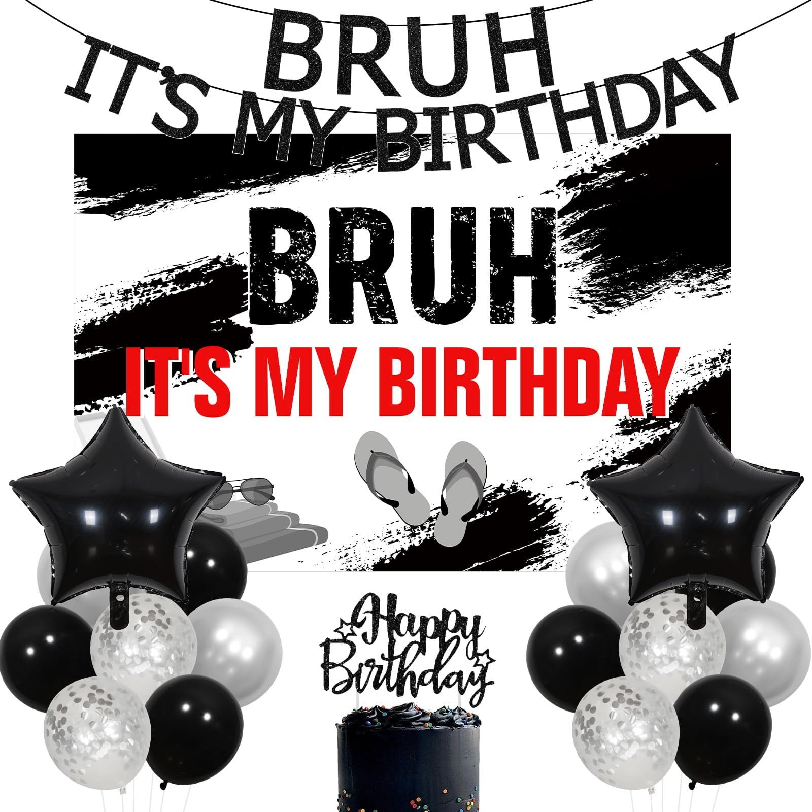 Wonmelody Bruh It's My Birthday Decorations KKS1 Backdrop Black It’s My ...