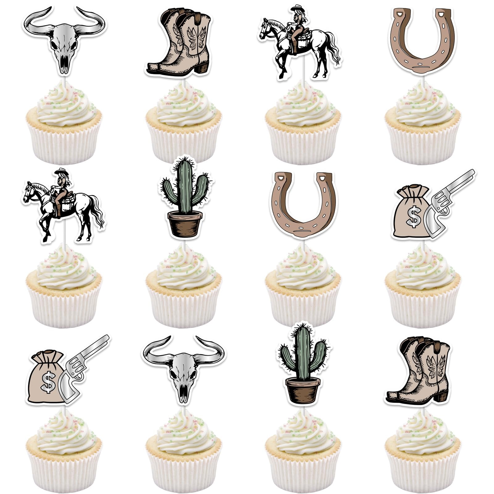 Wonmelody Cowboy Birthday Cake Decorations 36Pcs ITL1 Cowboy Birthday ...