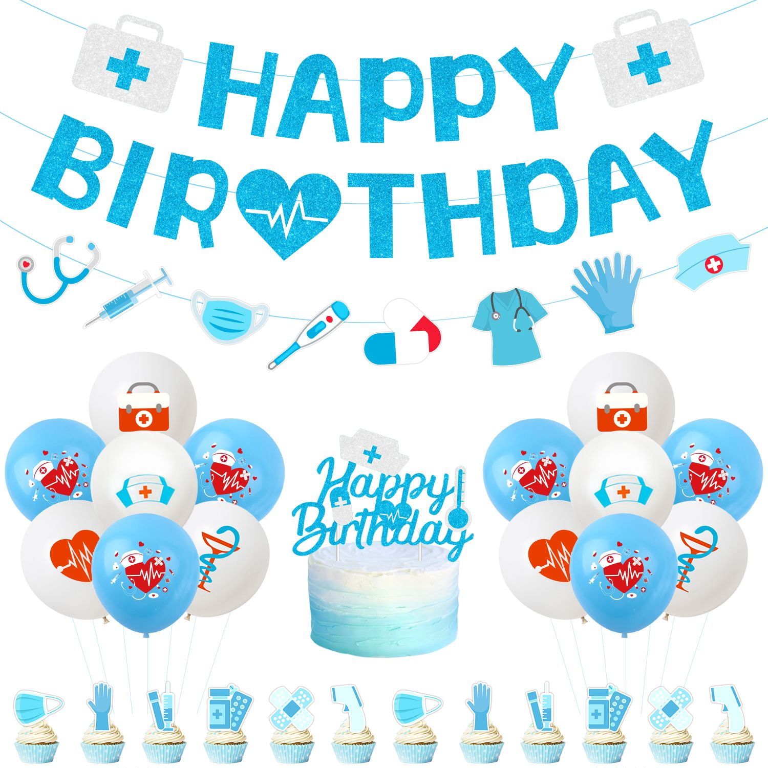 Wonmelody Doctor Theme Birthday Party Decorations, Happy Birthday Blue ...