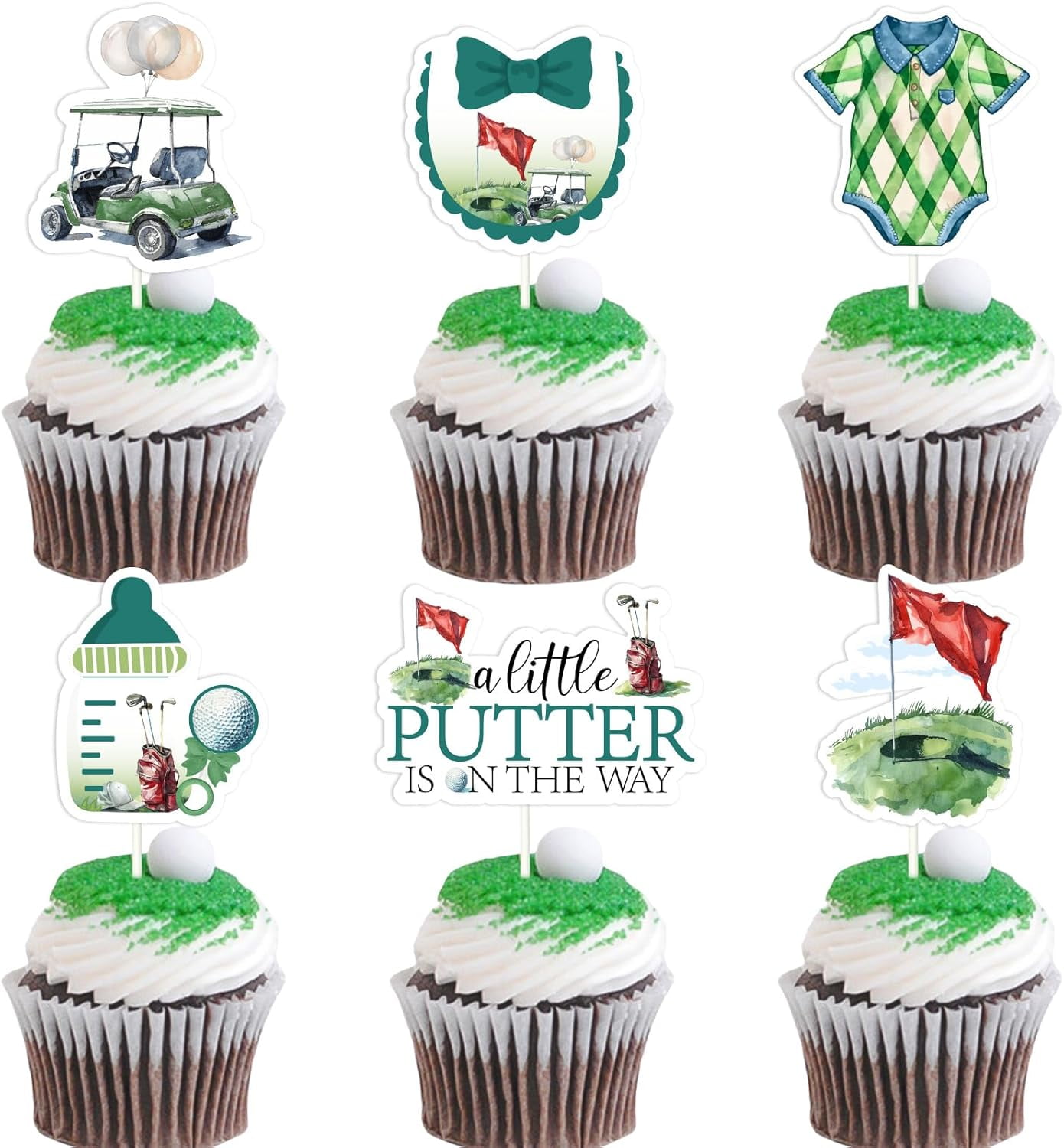 Wonmelody Golf Cupcake Toppers Golf Themed Baby Shower Decorations for ...