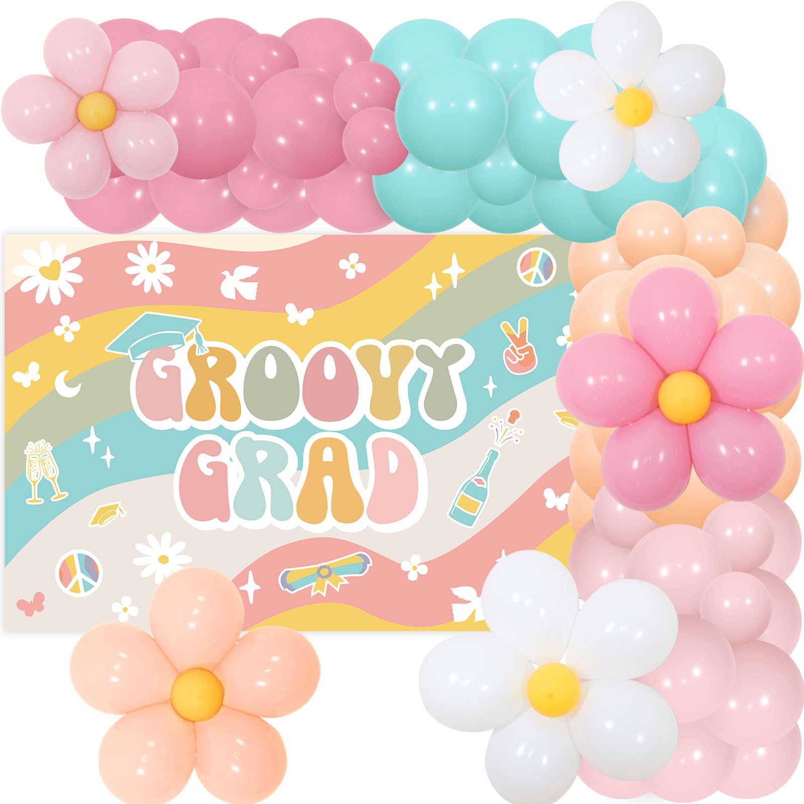 Wonmelody Groovy Graduation Decorations 2025 Groovy Grad Hippie ...