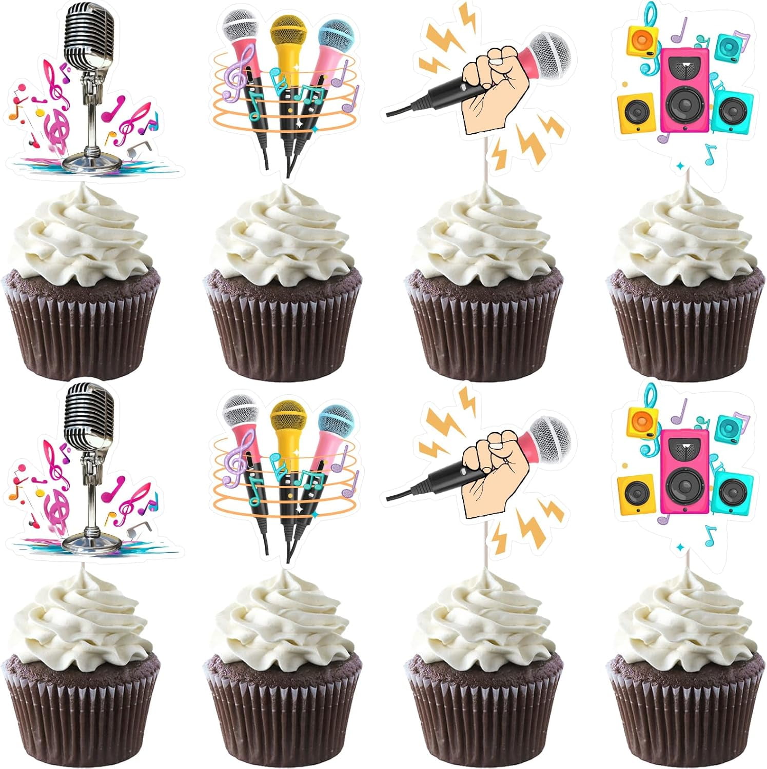 Wonmelody Karaoke Party Decorations 24pcs Microphone Theme Cake Toppers ...