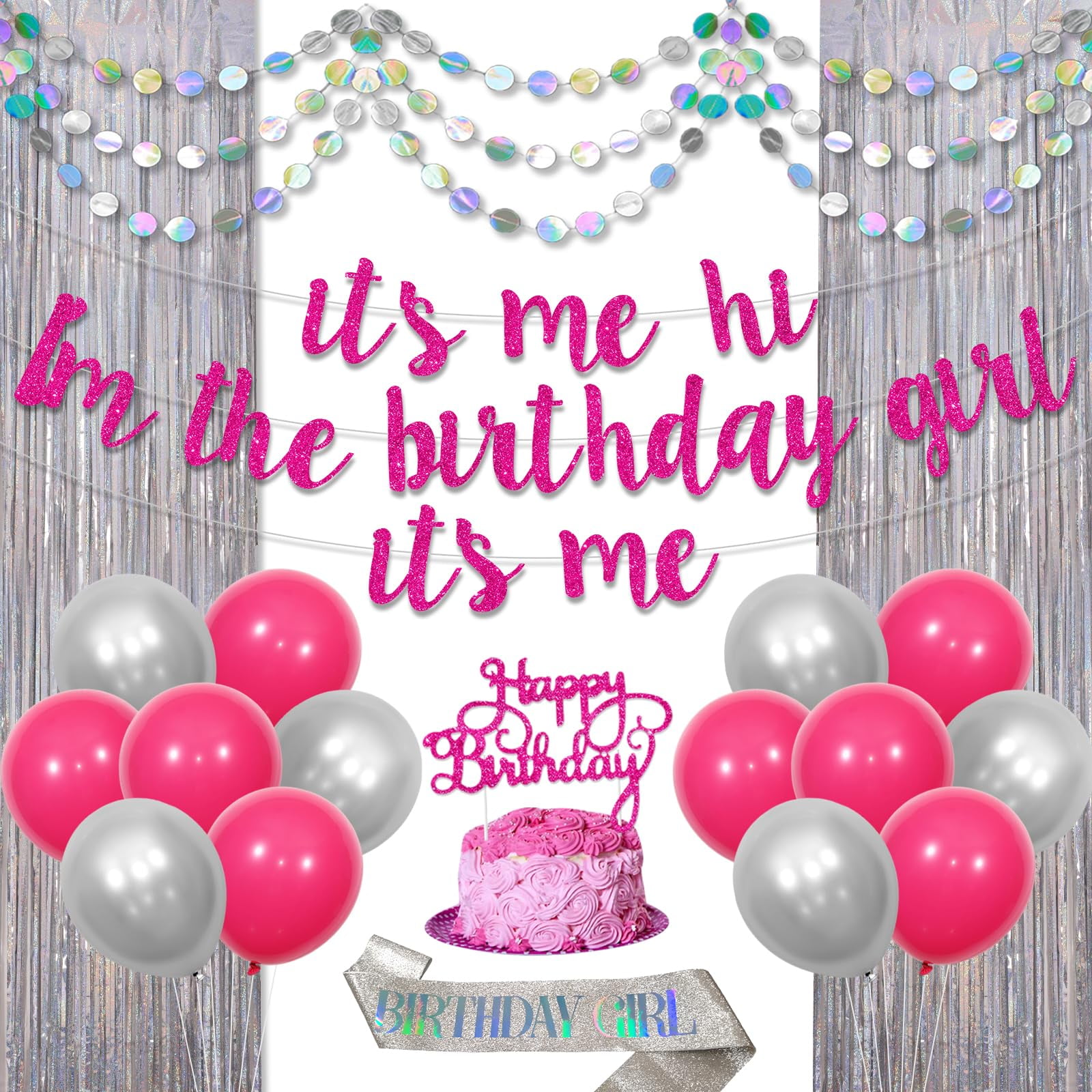 Wonmelody Me Hi Im The BSL1 Birthday Girl Me Banner Decor Hot Pink ...