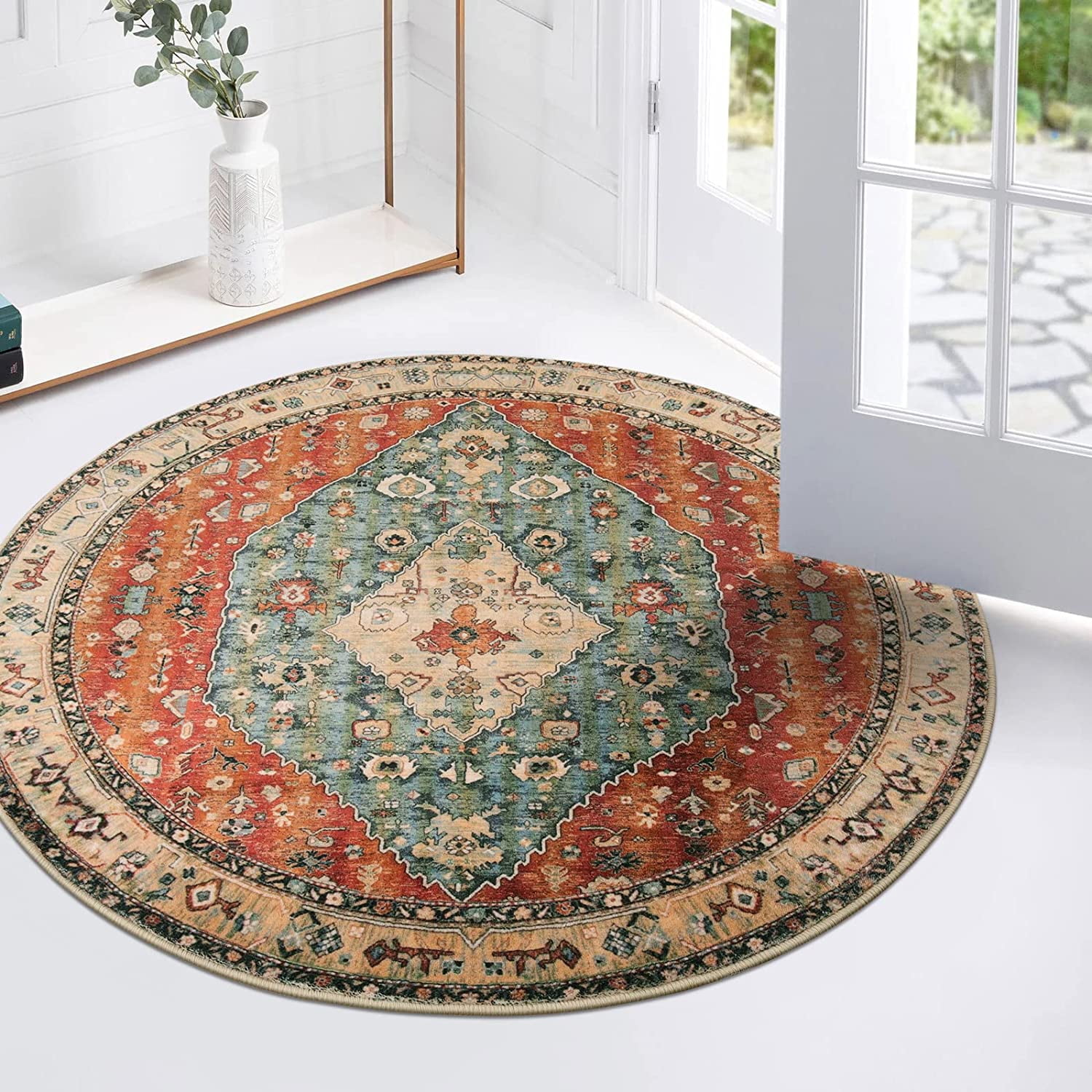 Wonnitar 3'Round Boho Tribal Rug,Soft Bedroom Round Area Rug Entryway ...
