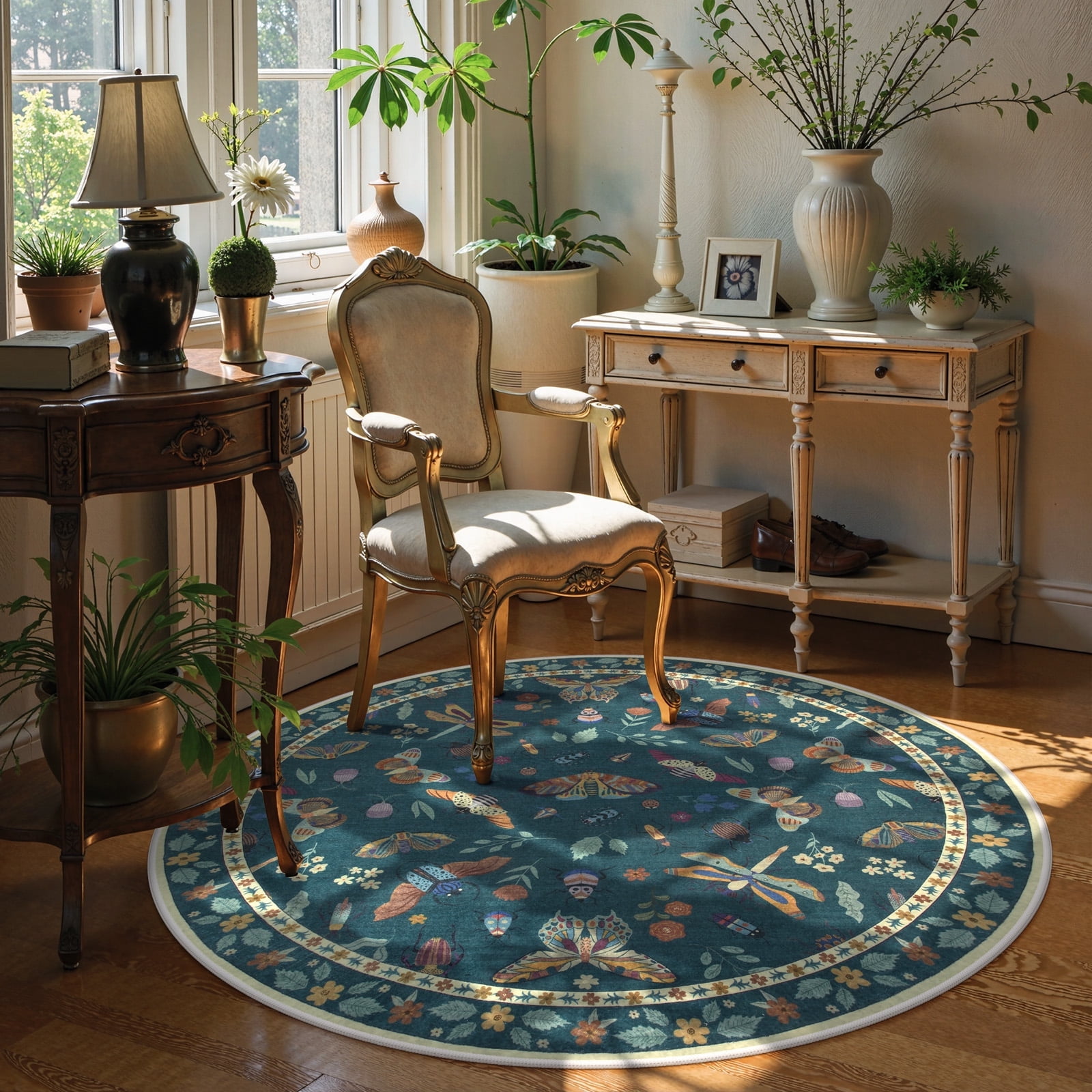 Wonnitar 4ft Insect Washable Round Rugs, Non-Slip Soft Rug for Bedroom ...