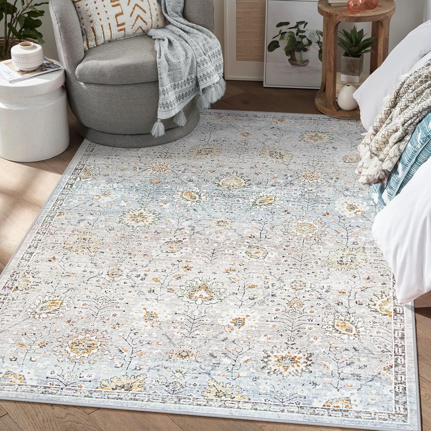 Wonnitar 5'x7' Gray Boho Area Rug,5x7ft Rugs for Bedroom Girls Nursery ...