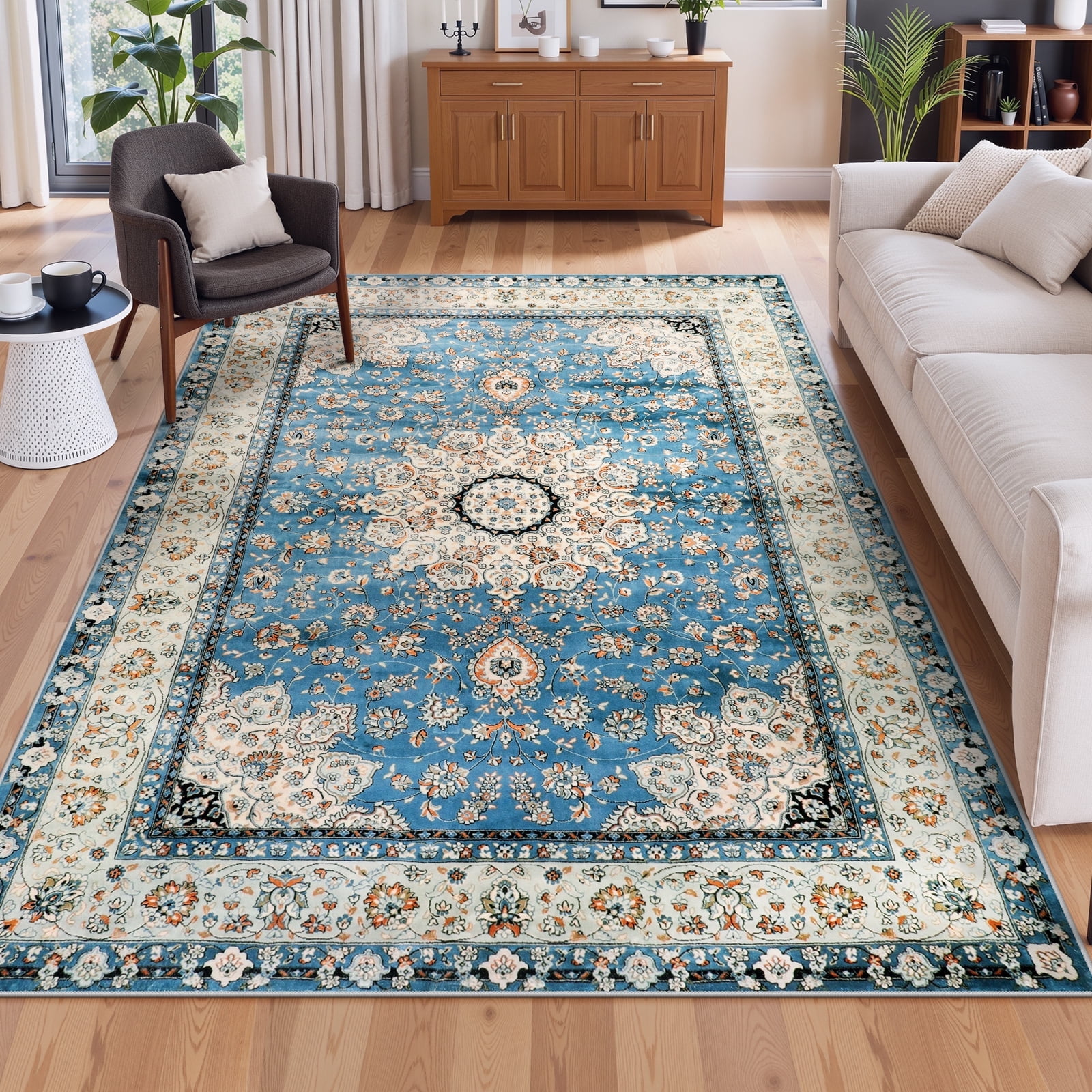 Wonnitar 5'x7' Oriental Floral Medallion Area Rug - 5x7 Blue Bedroom ...