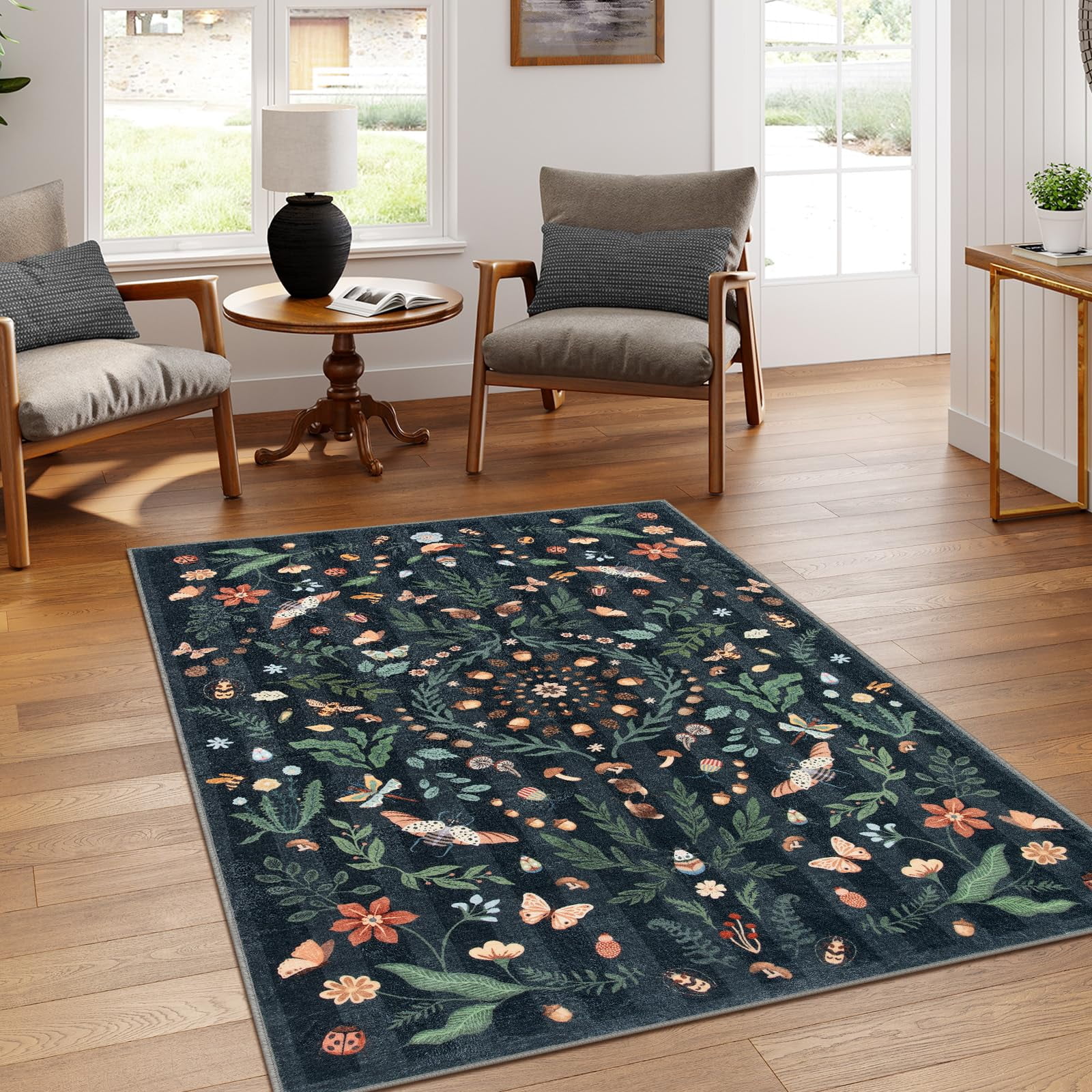 Wonnitar 5x7 Insect Washable Area Rugs, Soft Boho Floral Bedroom Rug ...