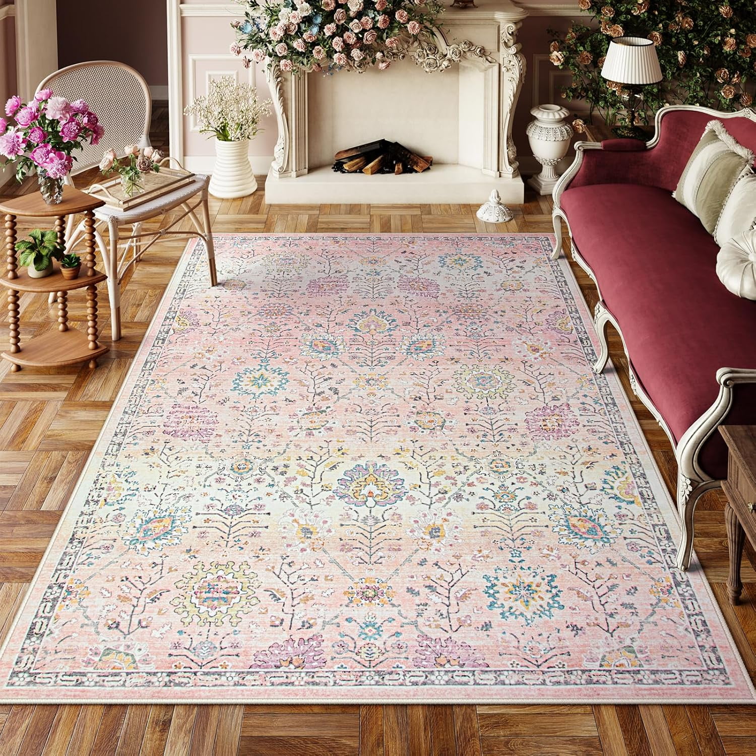 Wonnitar 6'x9' Pink Boho Area Rug,Washable Rugs for Bedroom Girls Large ...
