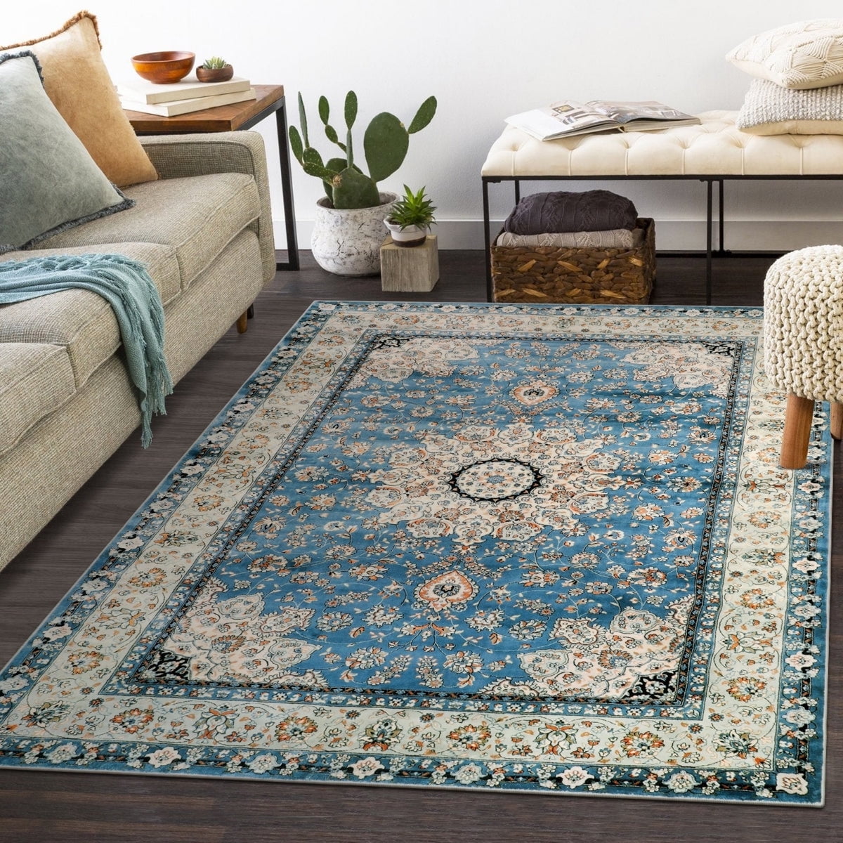 Wonnitar 8'x10' Oriental Floral Medallion Area Rug - 8x10 Blue Bedroom ...