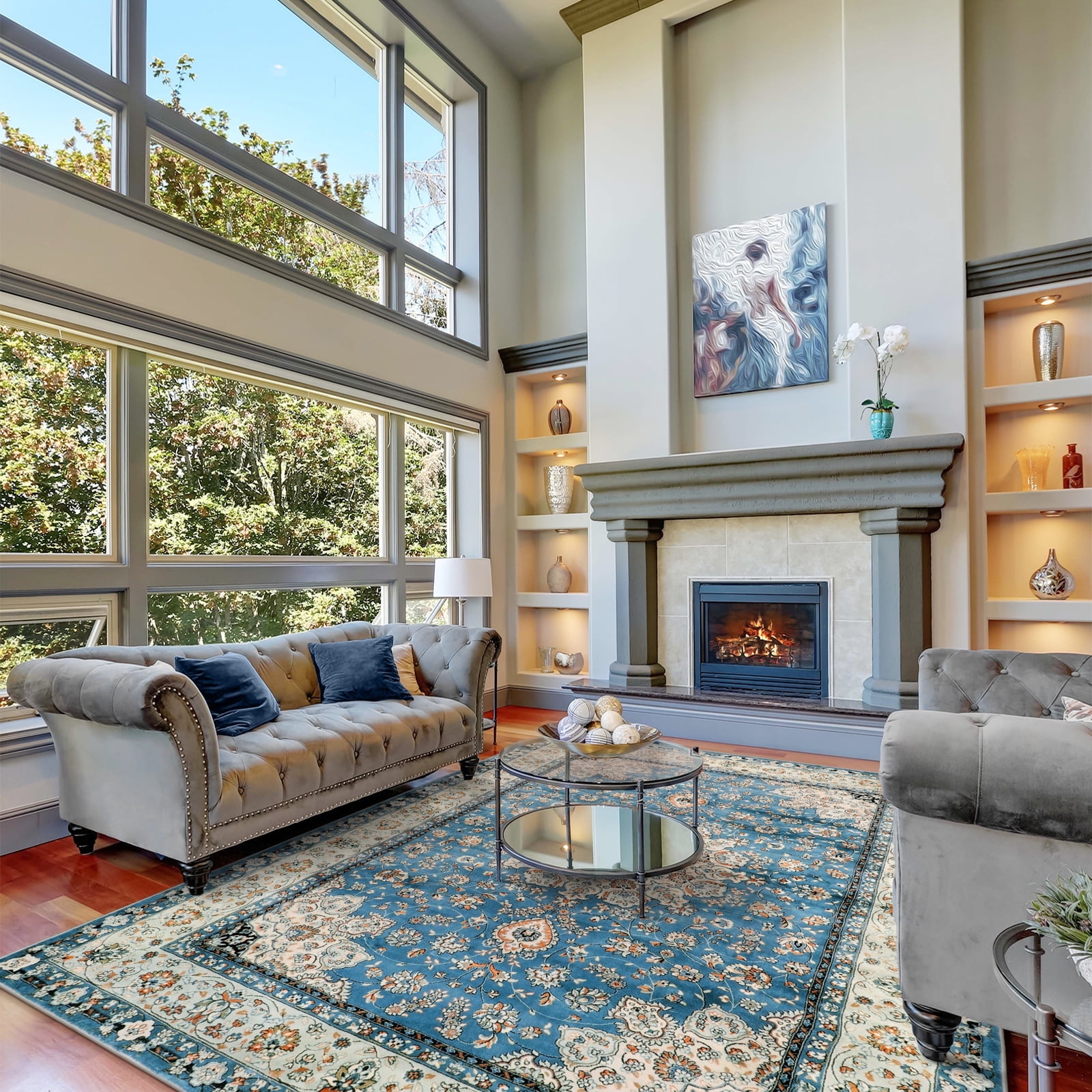 Wonnitar 8'x10' Oriental Floral Medallion Area Rug - 8x10 Blue Bedroom ...