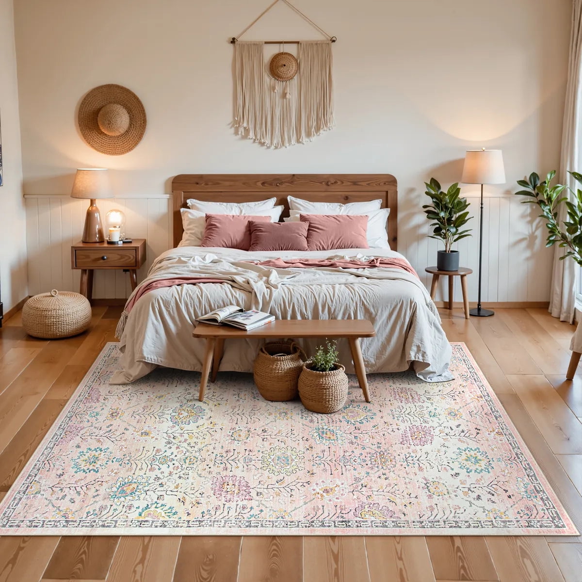 Wonnitar 8'x10' Pink Boho Area Rug, 8x10ft Rugs for Bedroom Girls Large ...
