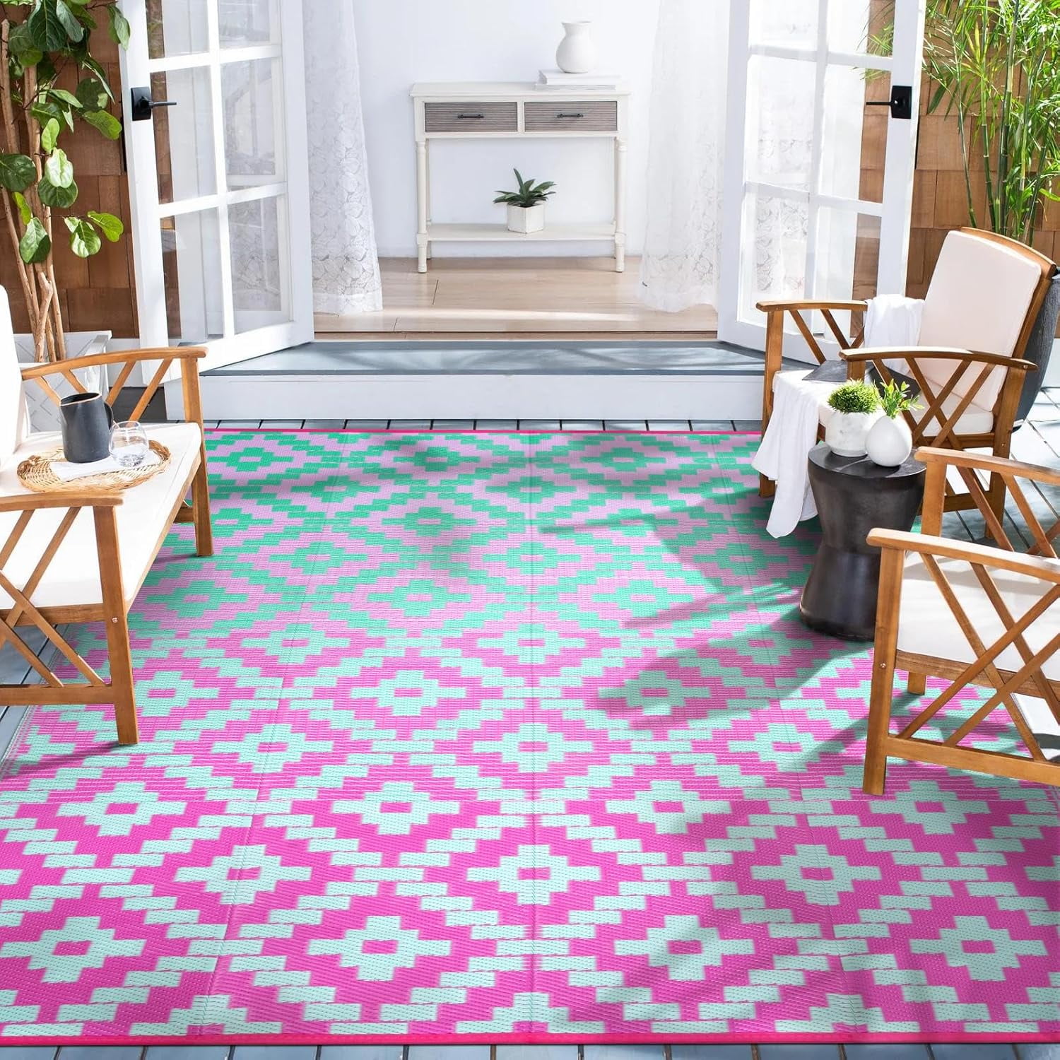 Wonnitar 8x10 Outdoor Rug Waterproof, Plastic Straw Portable Rugs for ...