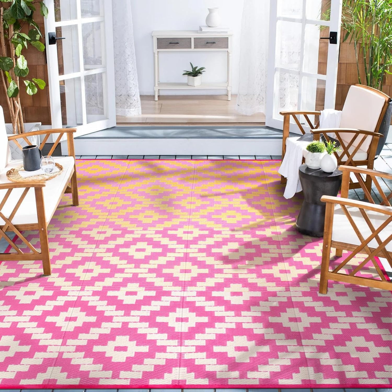 Wonnitar 8x10 Outdoor Rug Waterproof, Plastic Straw Portable Rugs for ...