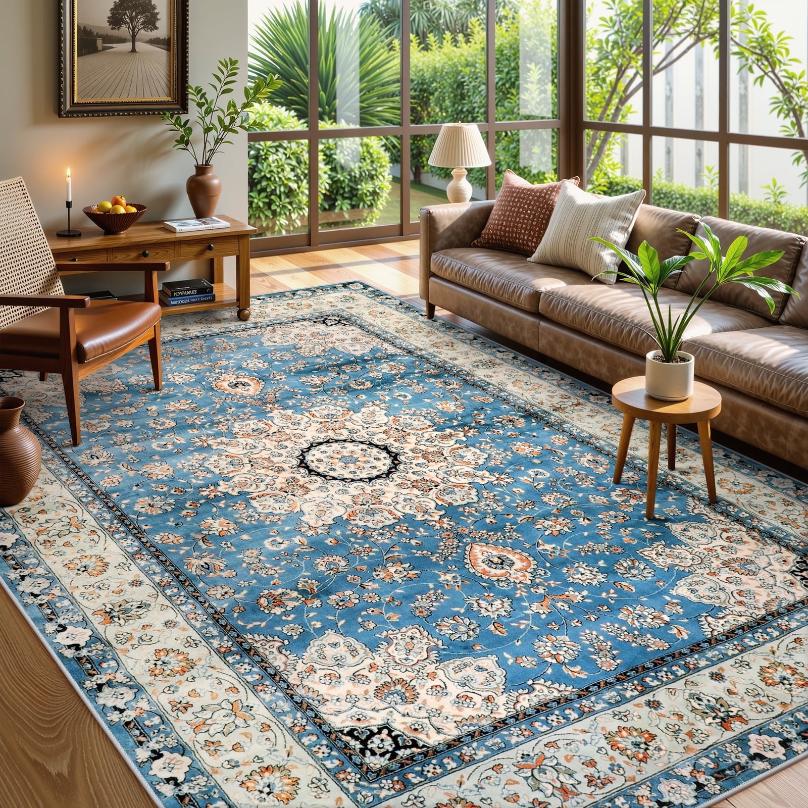 Wonnitar 9'x12' Oriental Floral Medallion Area Rug - 9x12 Blue Bedroom ...